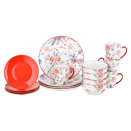 Set vesela, 16 piese, Berry, rosu, alb - eMAG.ro