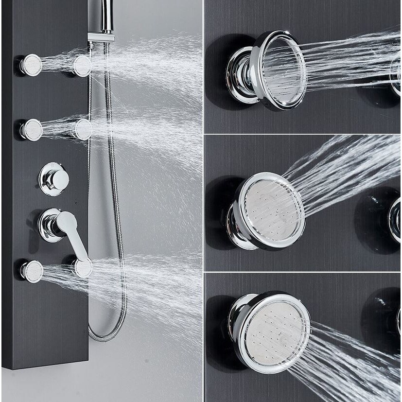 Panel de dus din otel inoxidabil, Negru, functie ploaie, cascada si ...
