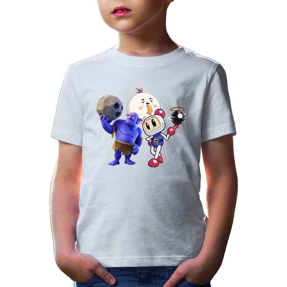 Тениска Детска Clash of Clans Tank Rock Throw Bomberman Angry, Бял ...