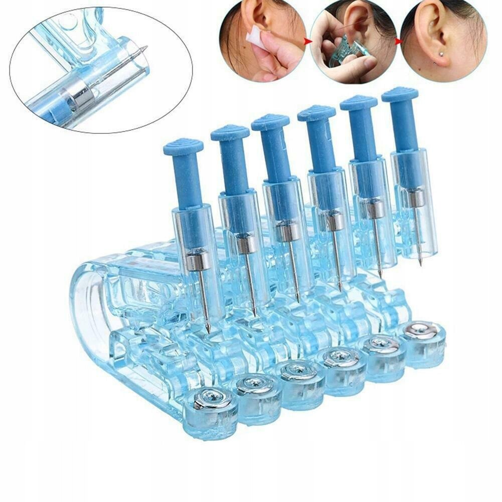 Set 5 aparate piercing, Inox/Plastic, Unica folosinta, Albastru - eMAG.ro