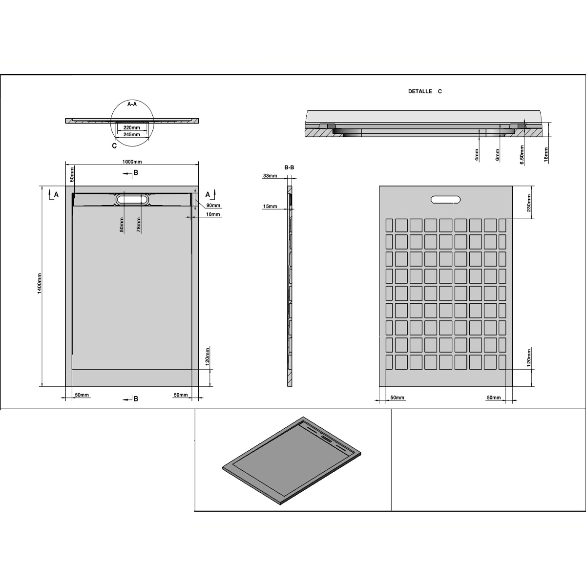Cadita de dus, compozit mineral, dimensiuni 140x100 cm, inaltime 2.8 cm ...