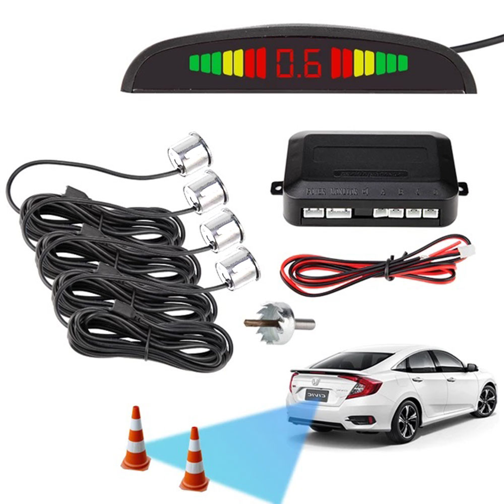 Senzori de Parcare Auto SIKS cu 4 Receptori, Display LED, Avertizare Sonora, Luminoasa, Metrica ...