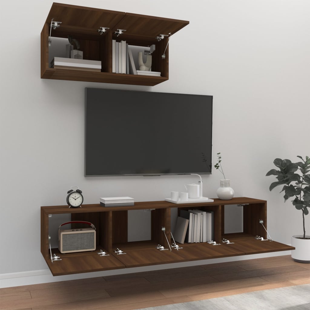 Set dulap TV vidaXL, 3 piese, 80 x 30 x 30 cm, stejar maro, lemn ...