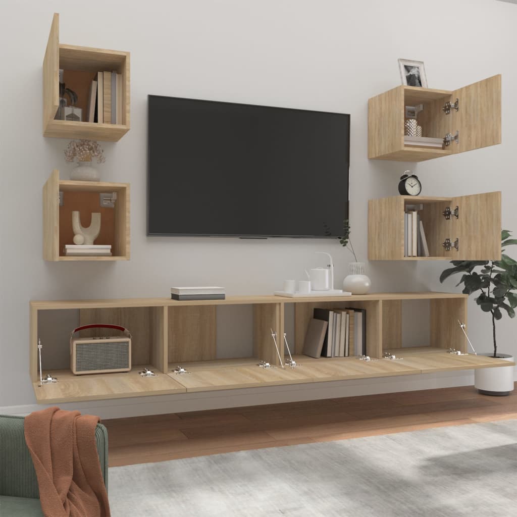 Set dulap TV,6 piese, stejar sonoma, lemn prelucrat, Super,99632 - eMAG.ro