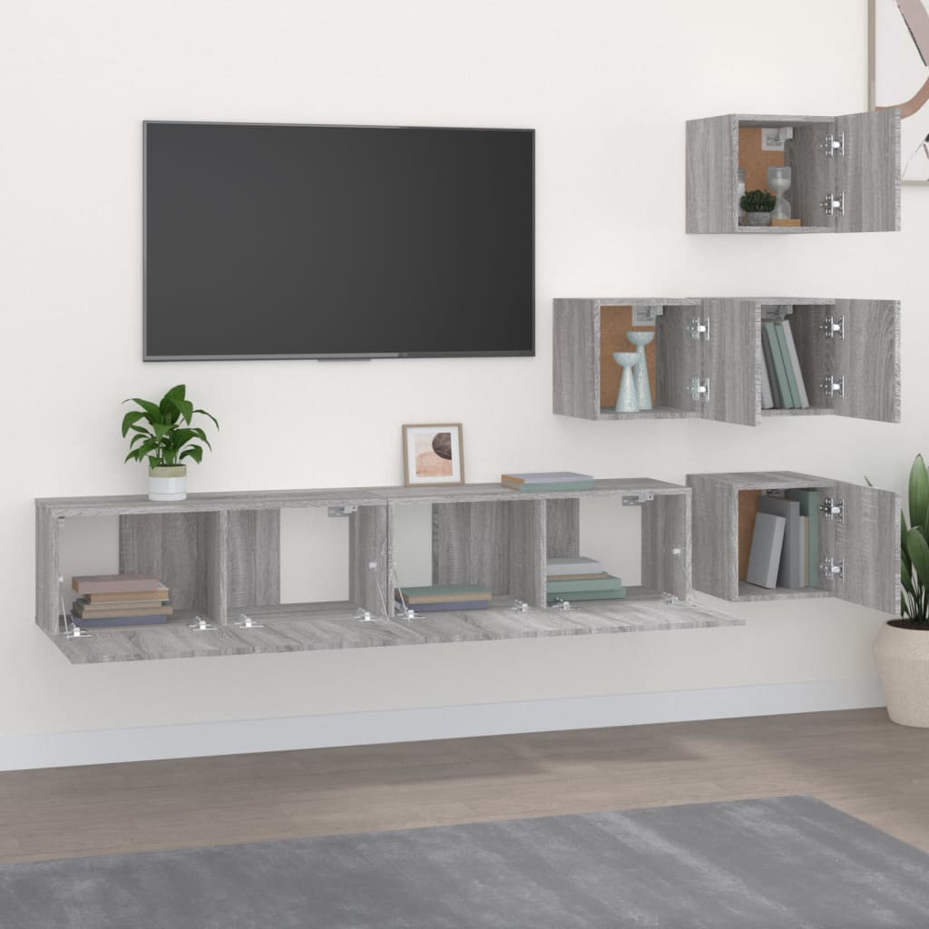 Dulap TV montat pe perete vidaXL, 80 x 30 x 30 cm, gri sonoma, lemn ...