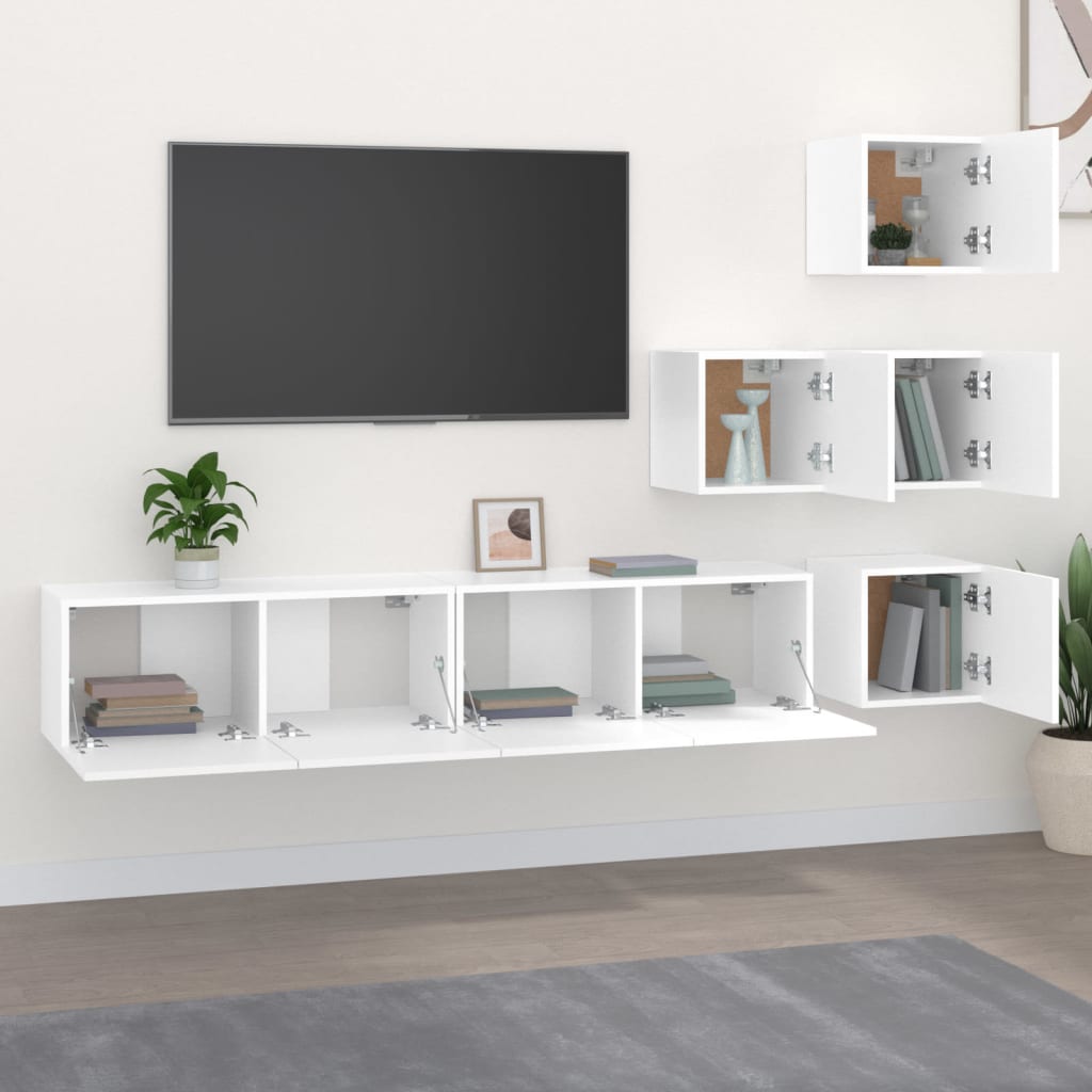 Dulap TV montat pe perete vidaXL, 80 x 30 x 30 cm, alb, lemn prelucrat ...