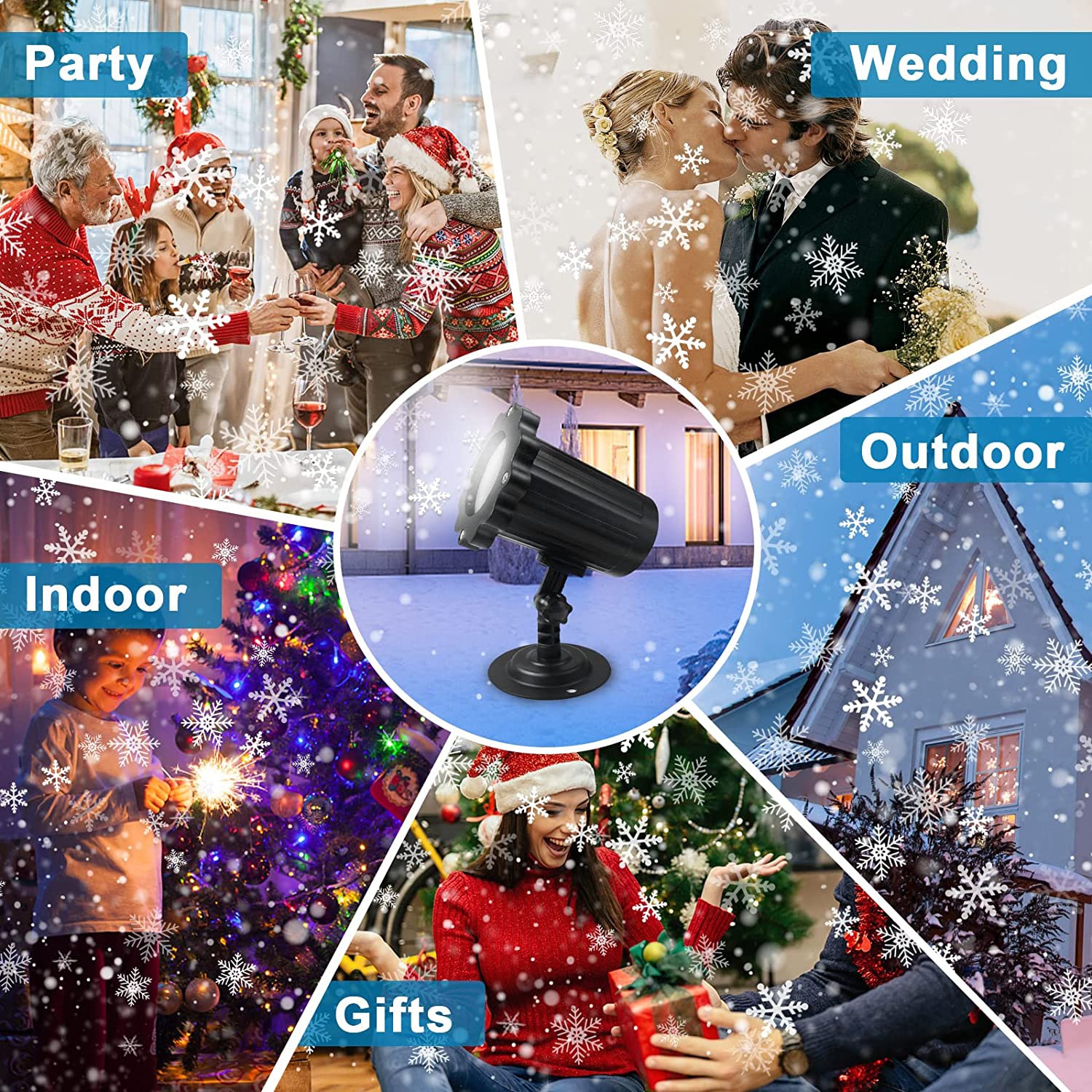 YWX karácsonyi projektor, LED, hópehely minta, 12W, 110/240V, IP65 ...