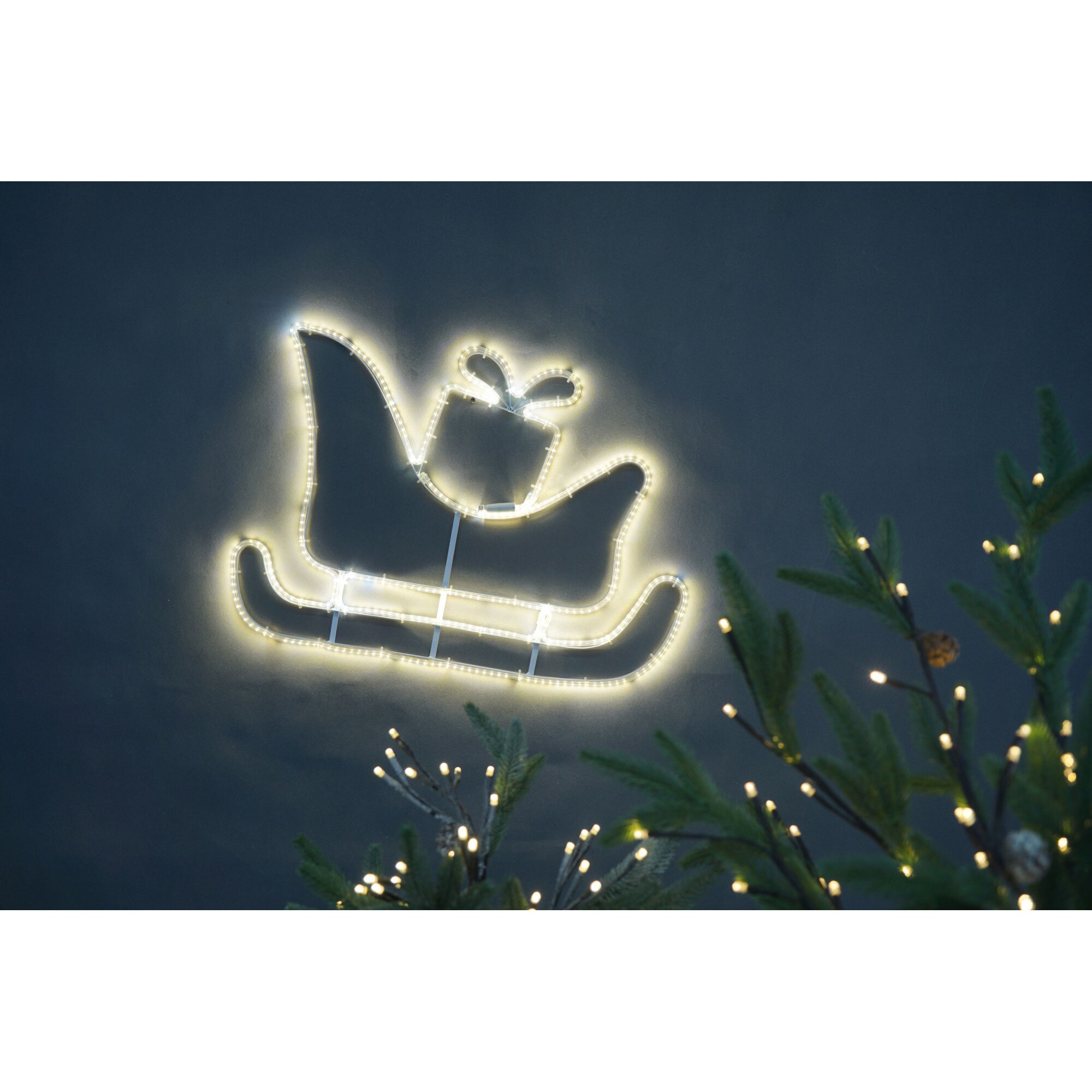 Decoratiune exterior Craciun, sanie, 360 LED-uri cu lumina alba calda ...