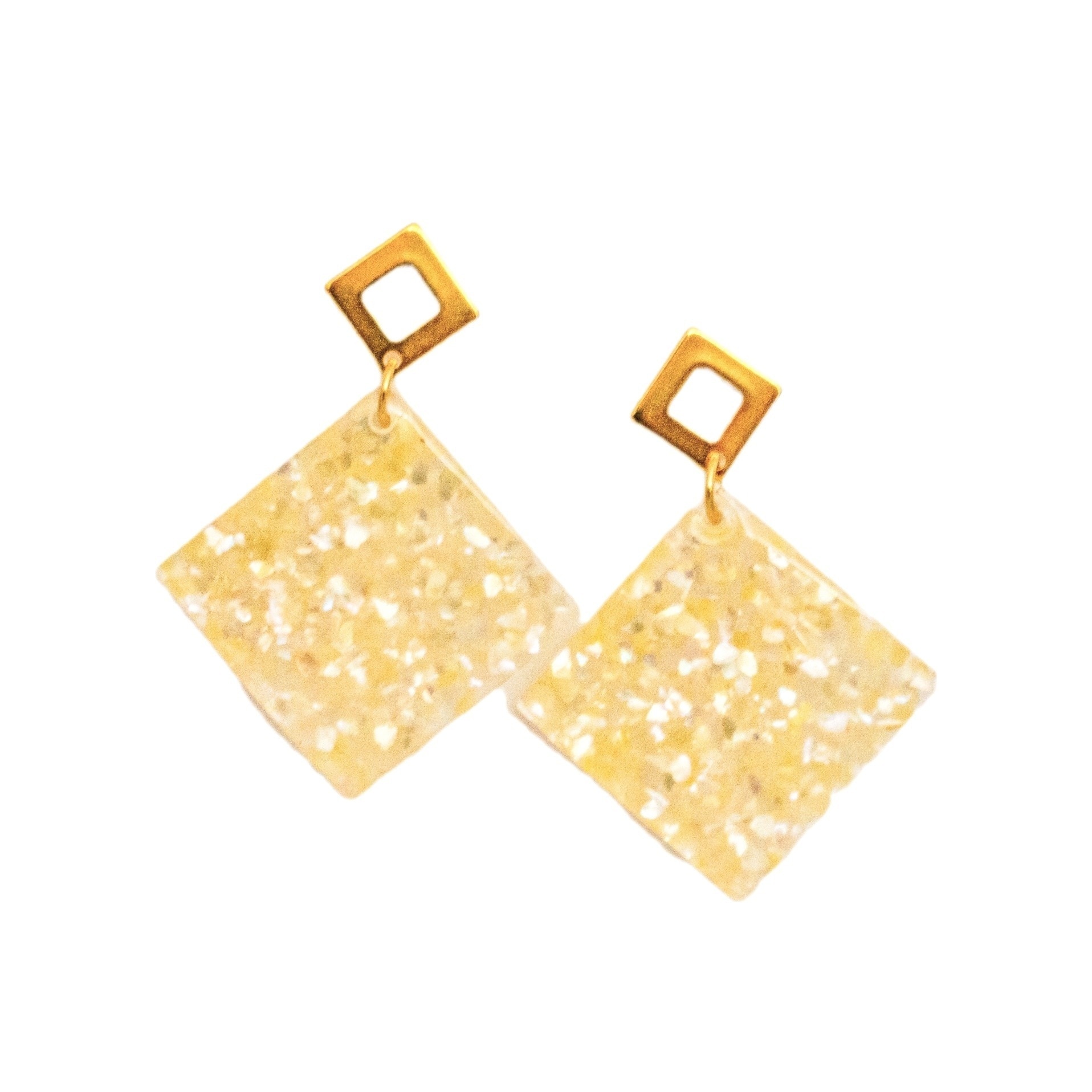 Cercei moderni, cu piatra sparta galbena, Bright Yellow Diamond ...