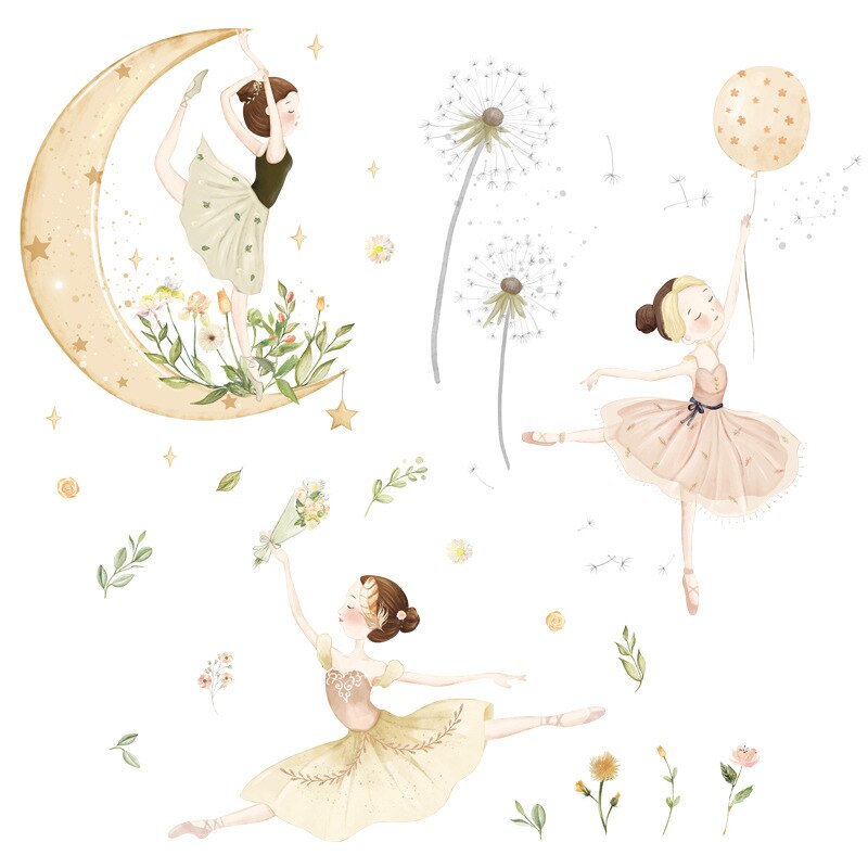 Sticker Autocolant Perete Copii, Balerine, Flori, Luna si Balon, 90x100 ...