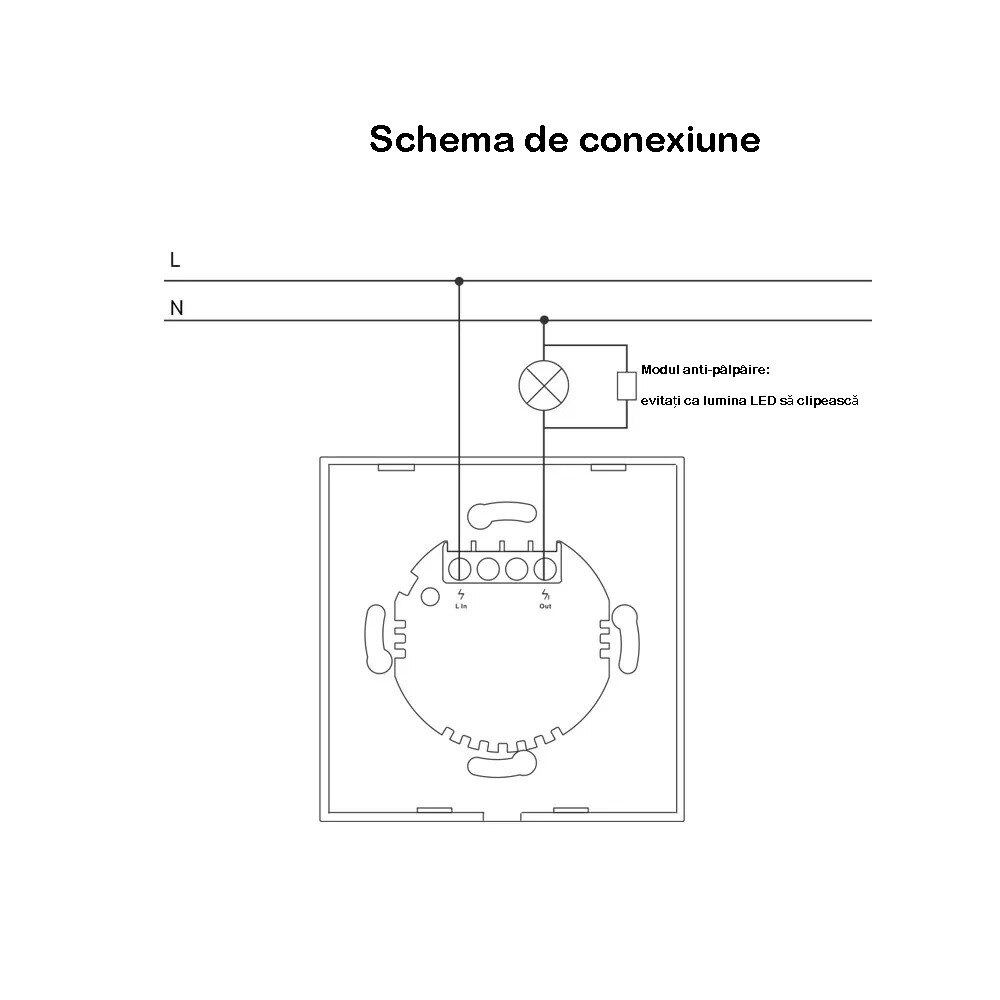 Intrerupator inteligent tactil, Wi-Fi, fara nul, 2 canale, 10A, din ...