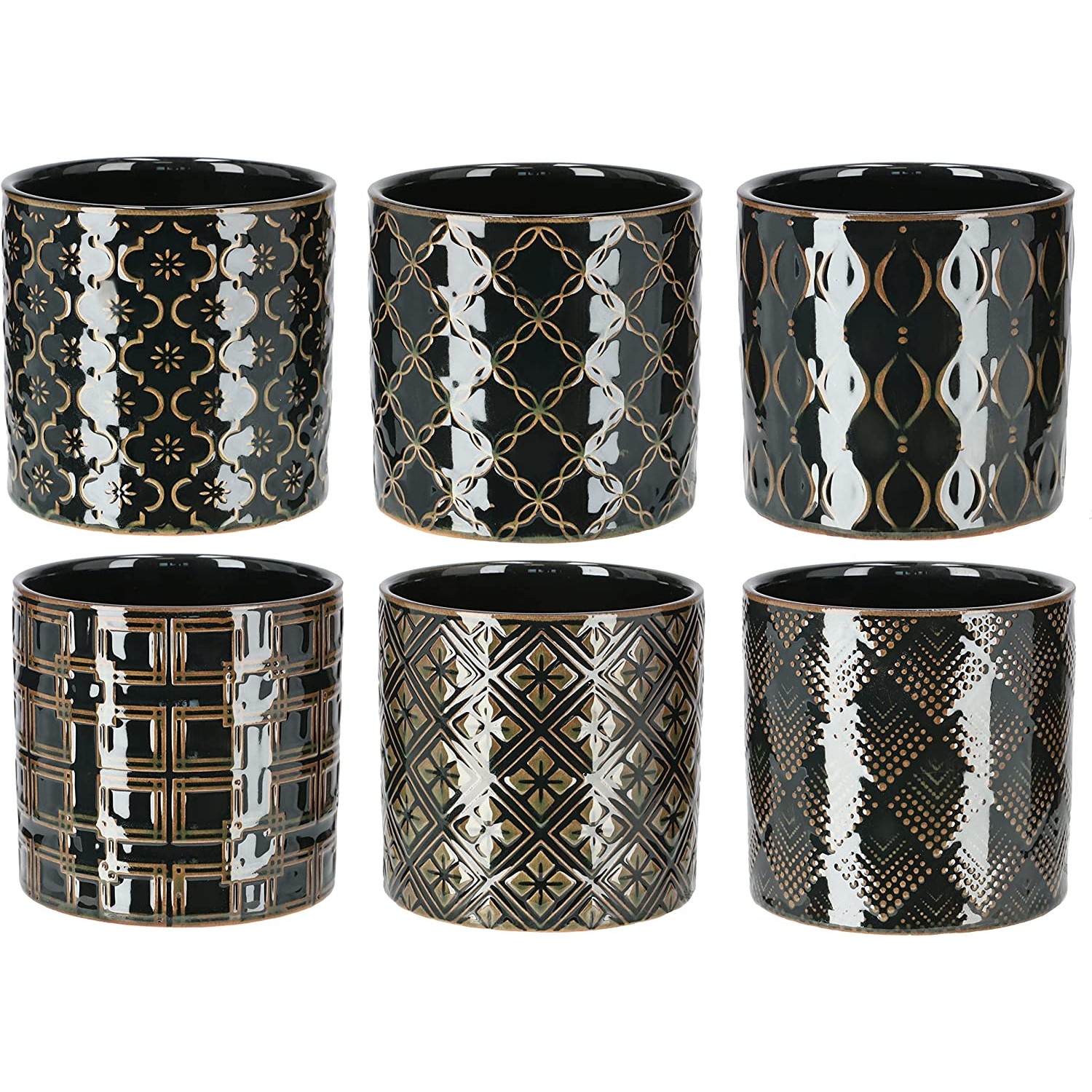 Set 6 Ghivece Decorative, Kotarbau, Ceramica, 130 mm, Negru - eMAG.ro