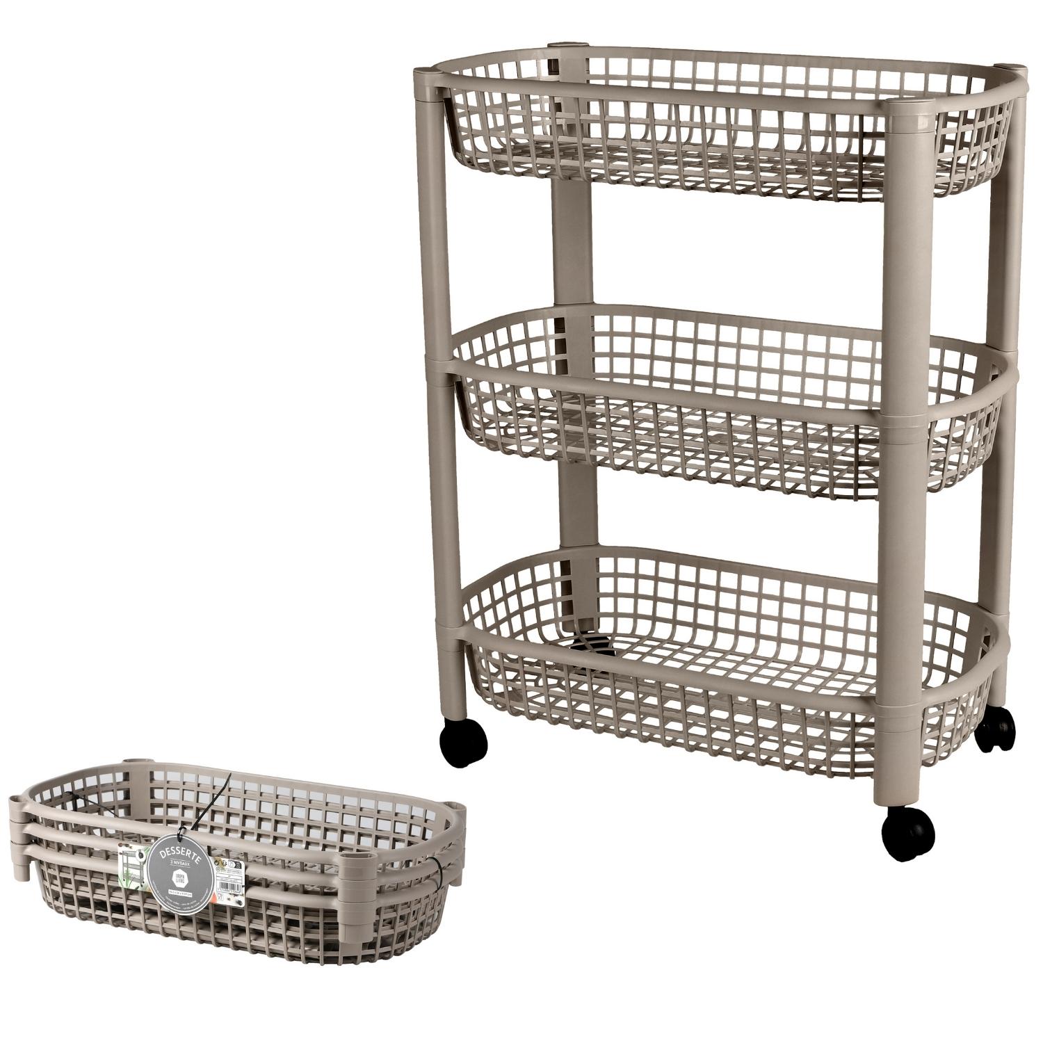 Etajera cu roti si 3 rafturi tip cos, Liberty, taupe, 46,5x26x58,8cm ...