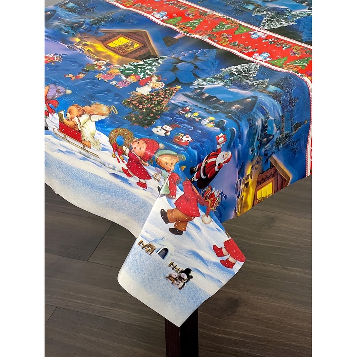 Fata de masa tip musama, Craciun, inger albastru, 140 x 350 cm - eMAG.ro