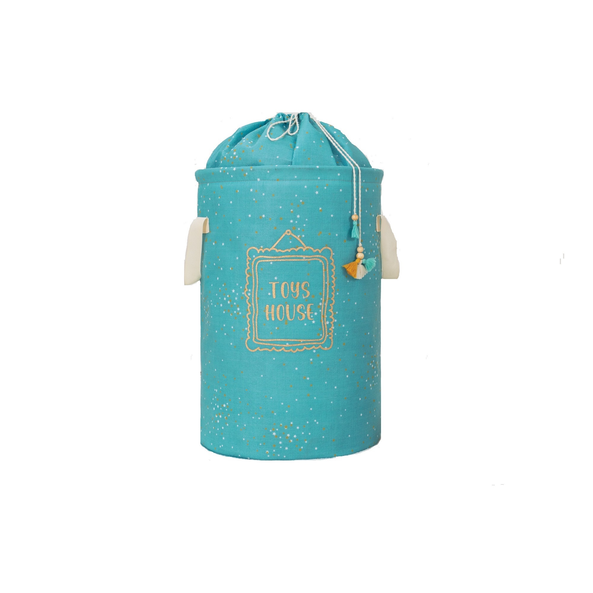 Cos de haine/jucarii rotund, din pasla, cu capac cu snur - eMAG.ro