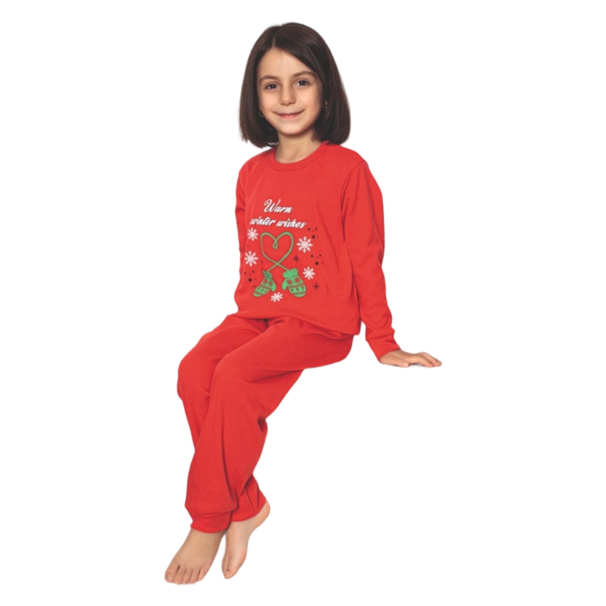 Pijama fetite, StarFashion, 2 piese, pentru Craciun, model inimioara ...