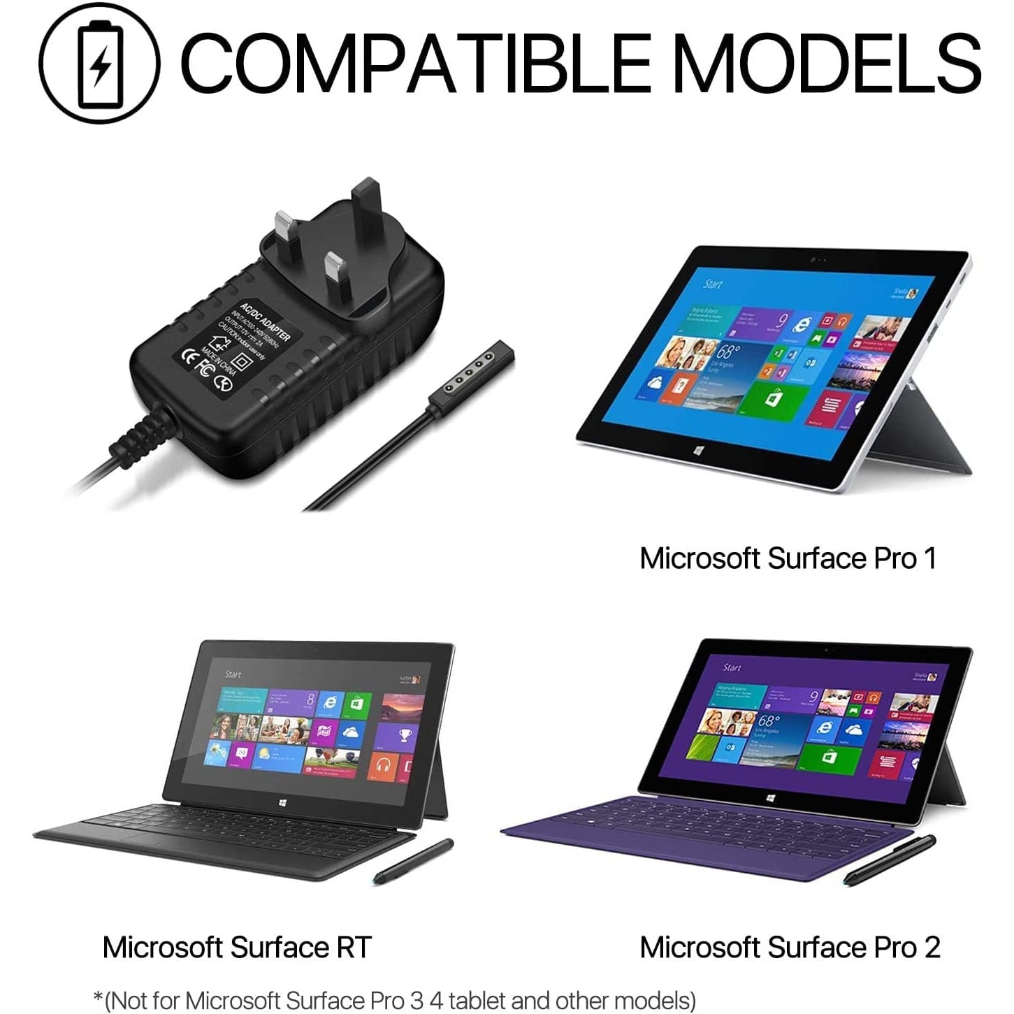 HNSMART tablet töltő, Surface RT/Pro kompatibilis, 12V, 2A, fekete - eMAG.hu