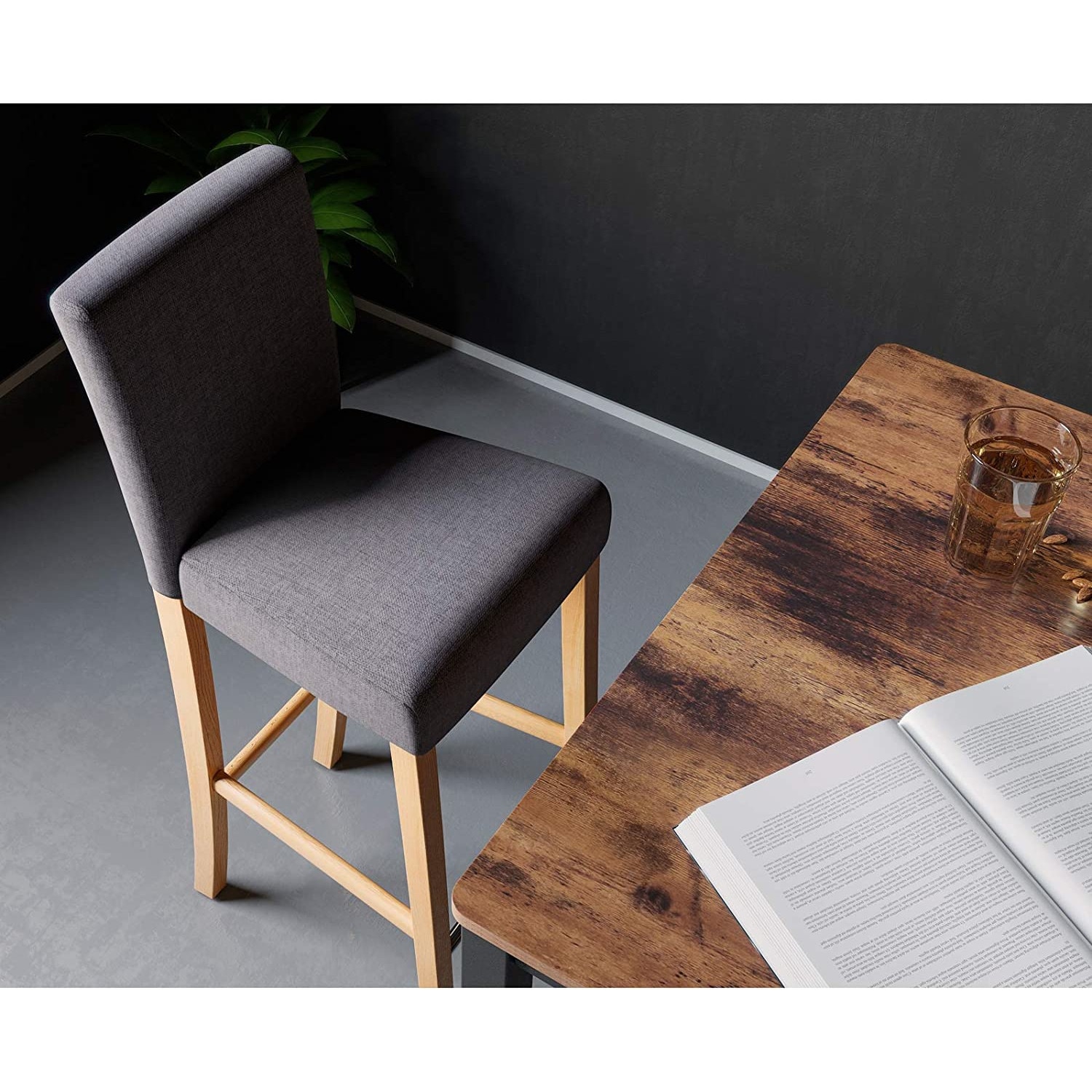 Set de 2 scaune de bar, cu spatar si suport pentru picioare, scaun ...