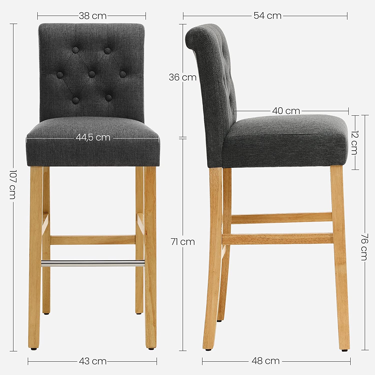 Set de 2 scaune de bar, scaune inalte, scaune de bucatarie, inaltimea ...