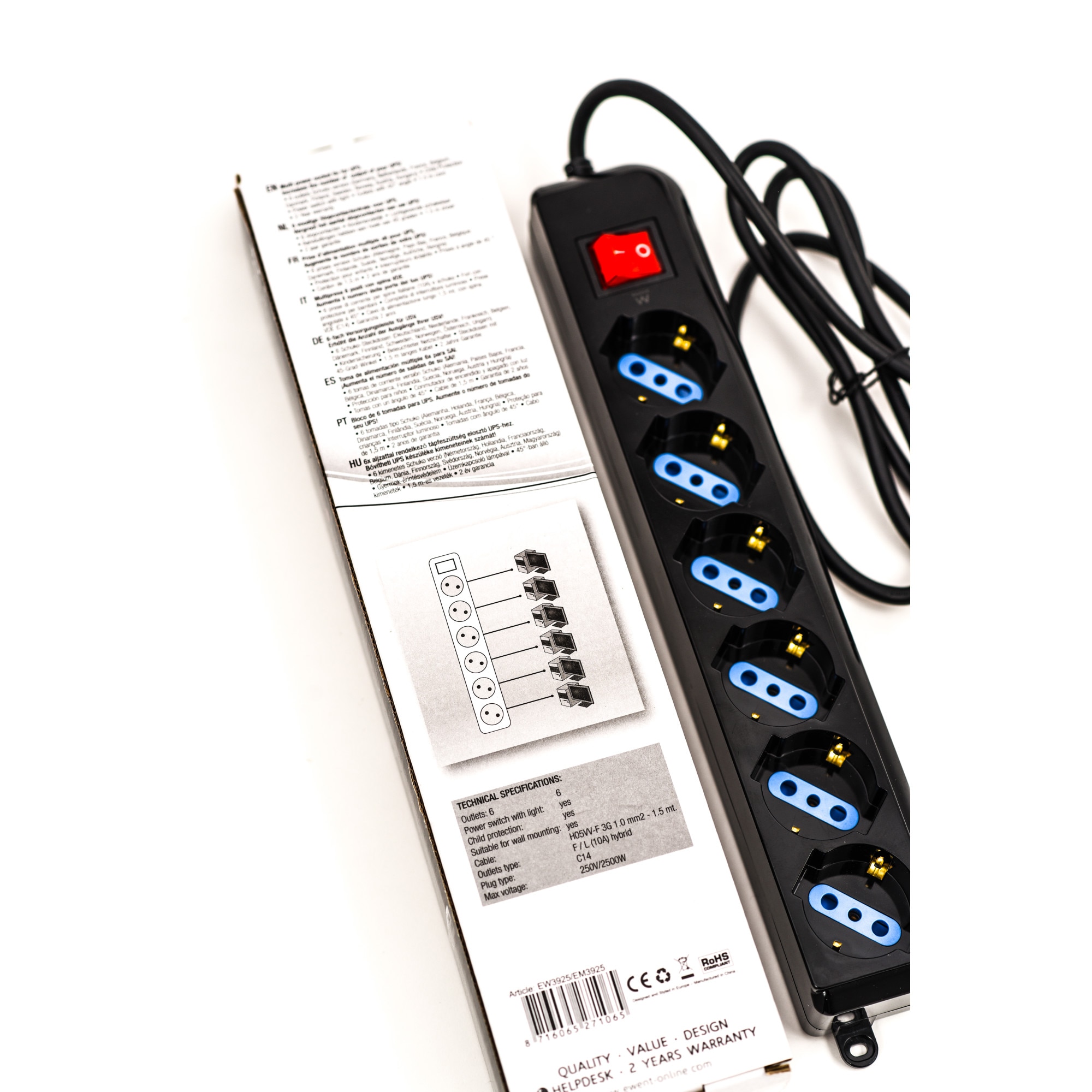 Prelungitor pentru UPS C14 cu 6 prize Schuko, cablu 1,5M, Negru - eMAG.ro