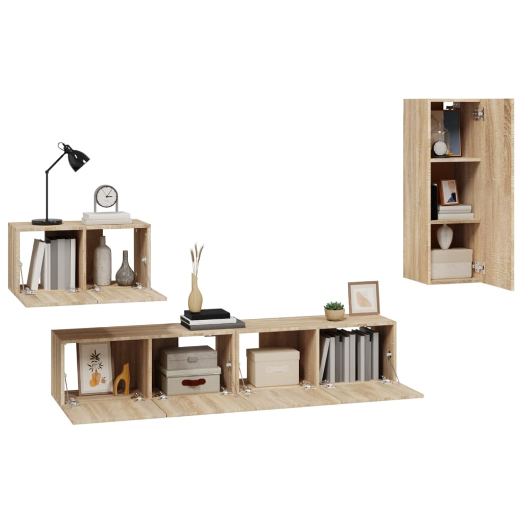 Set dulap TV vidaXL, 4 piese, 80 x 30 x 30 cm, stejar sonoma, lemn ...