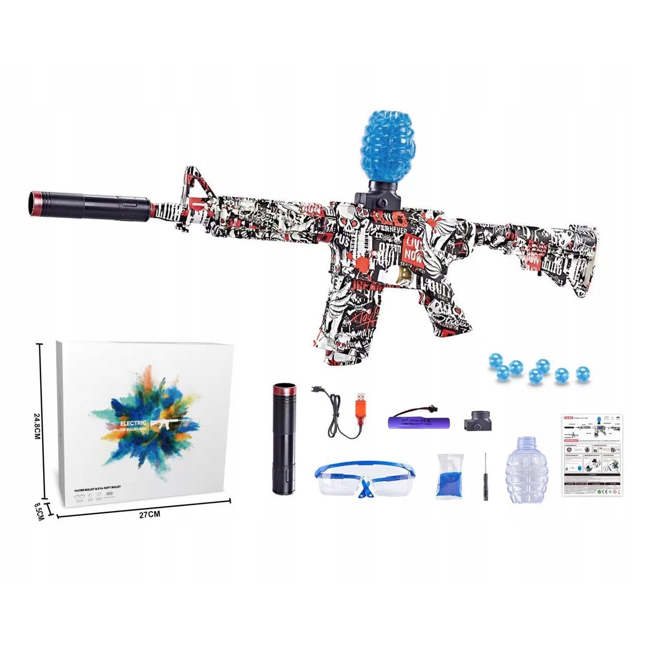 Pusca automata cu mingi gel, electrica, alb/rosu/negru - eMAG.ro