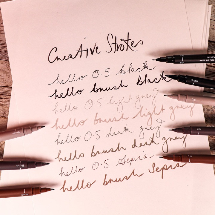 Set de marcatori de desen, UNI, PIN, Creative Strokes, 8 grosimi de linii diferite, 4 culori ...