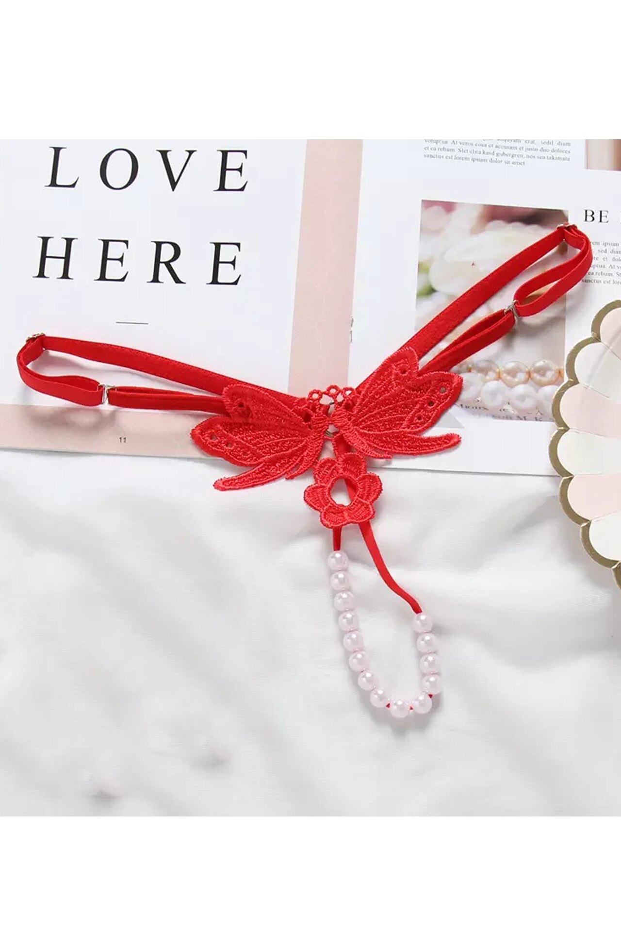 Дамски бикини, Рочена, Канап, Найлон, Пеперуди, Перли, 3167, SM INTL ...