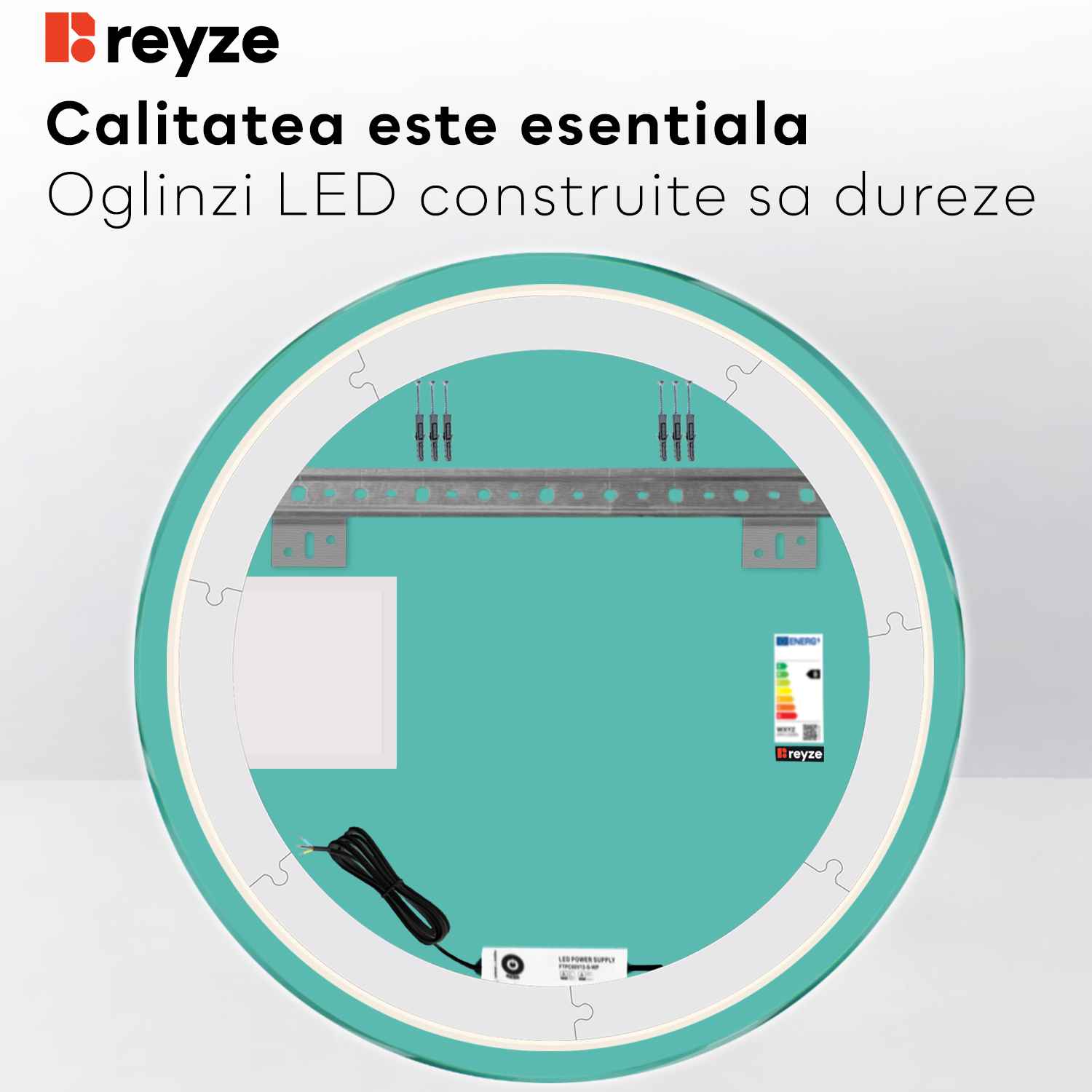 Oglinda LED ⌀60 cm diametru, LED Cald 3000K, fara butoane touch, Model ...