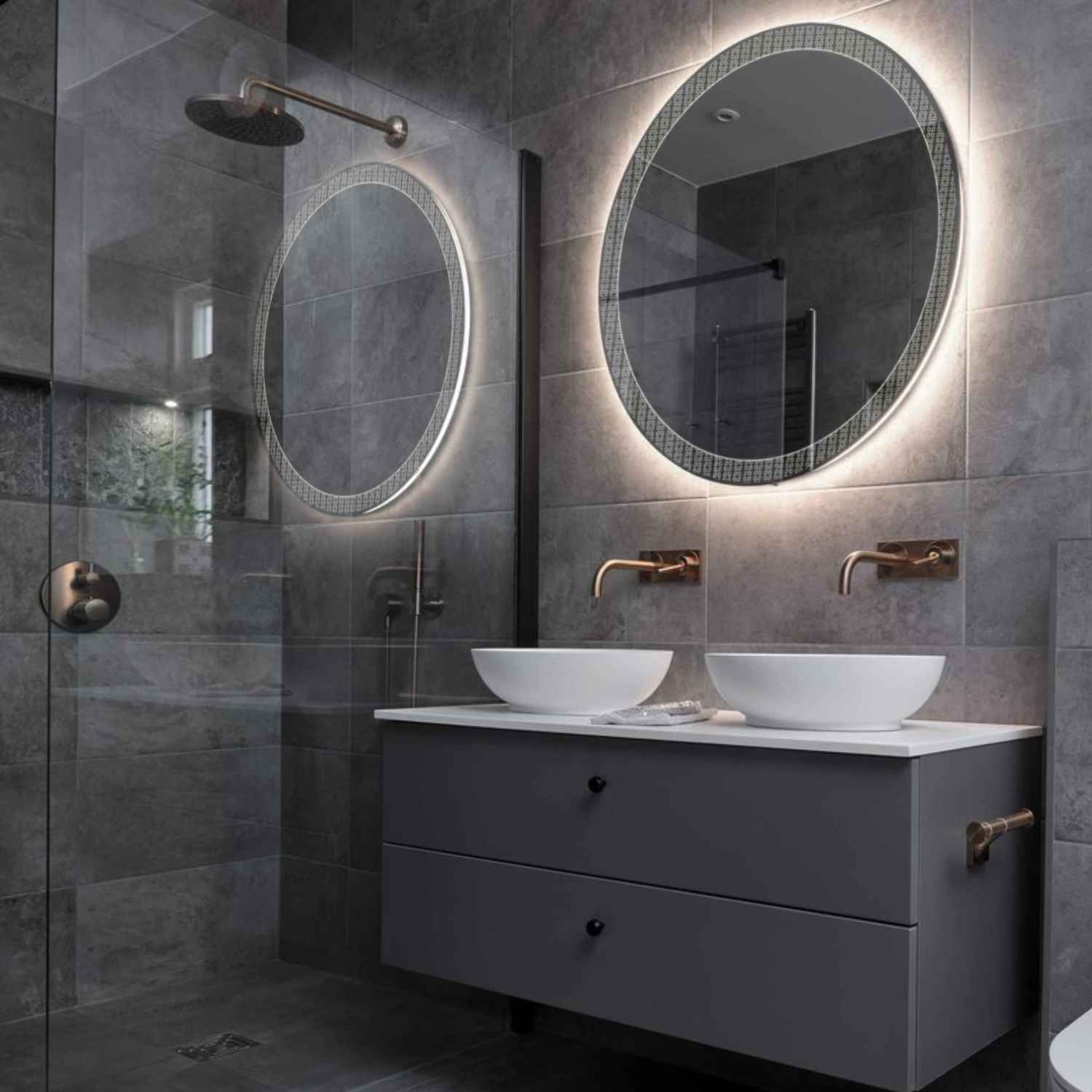 Oglinda LED rotunda 130x130 cm Reyze Official Model 5 cu lumina LED ...