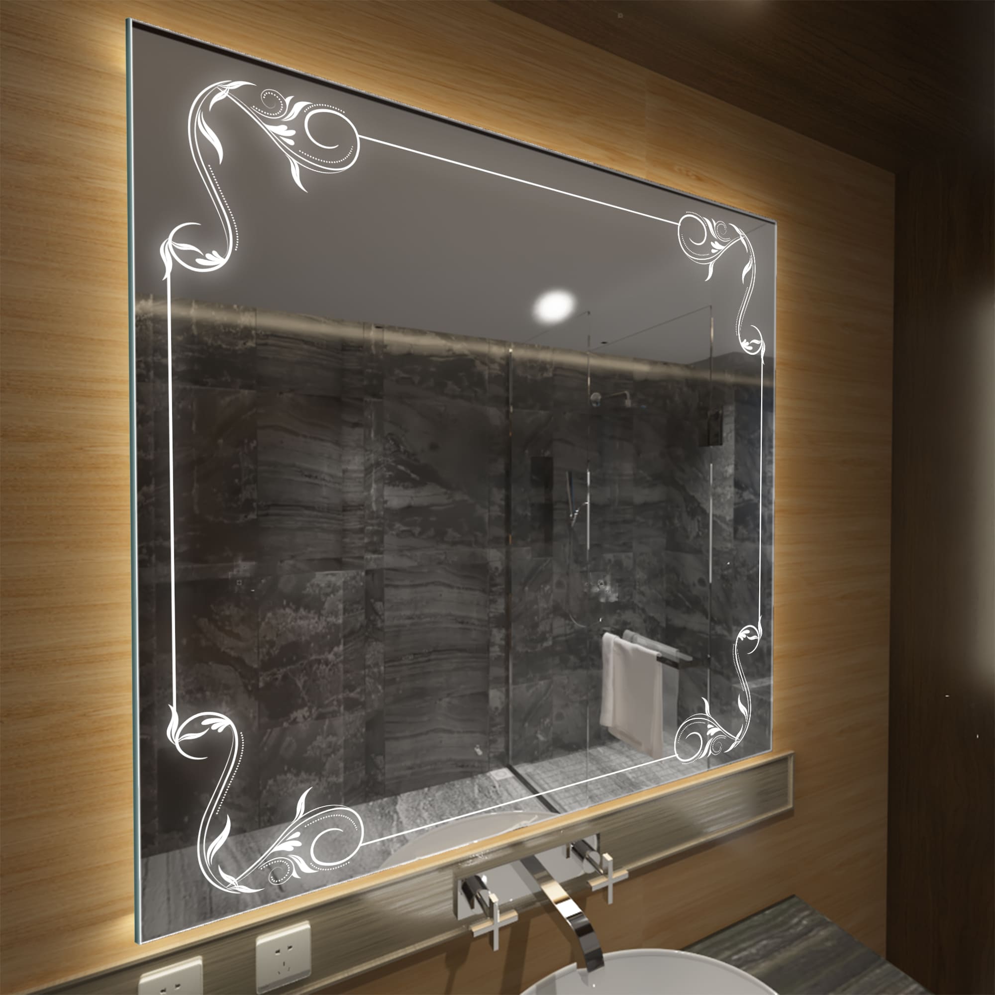 Oglinda LED, patrata, 120x120 cm, Reflect Good Vibes Model 5, cu lumina ...