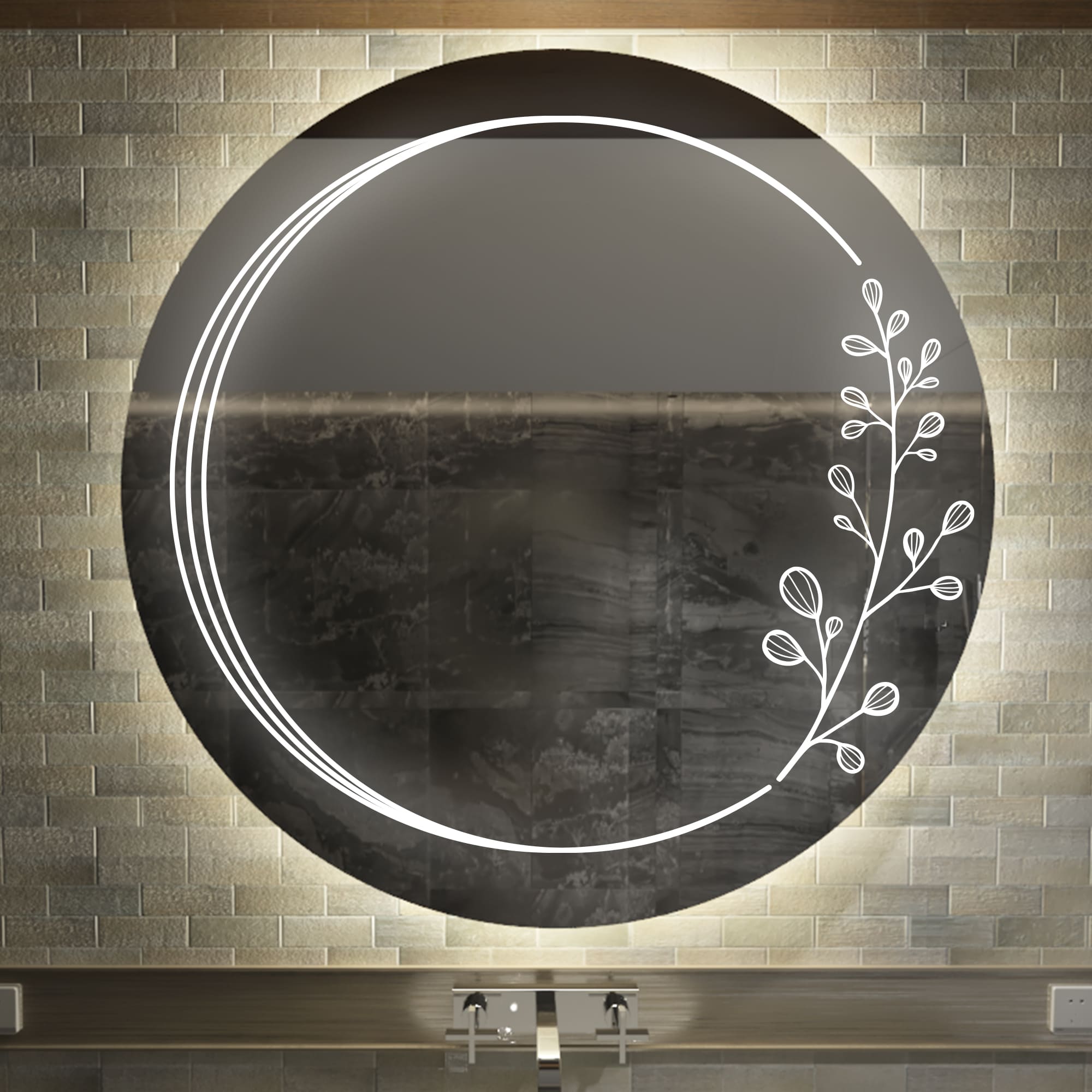 Oglinda LED, rotunda, 90x90 cm, Reflect Good Vibes Model 3, cu lumina ...