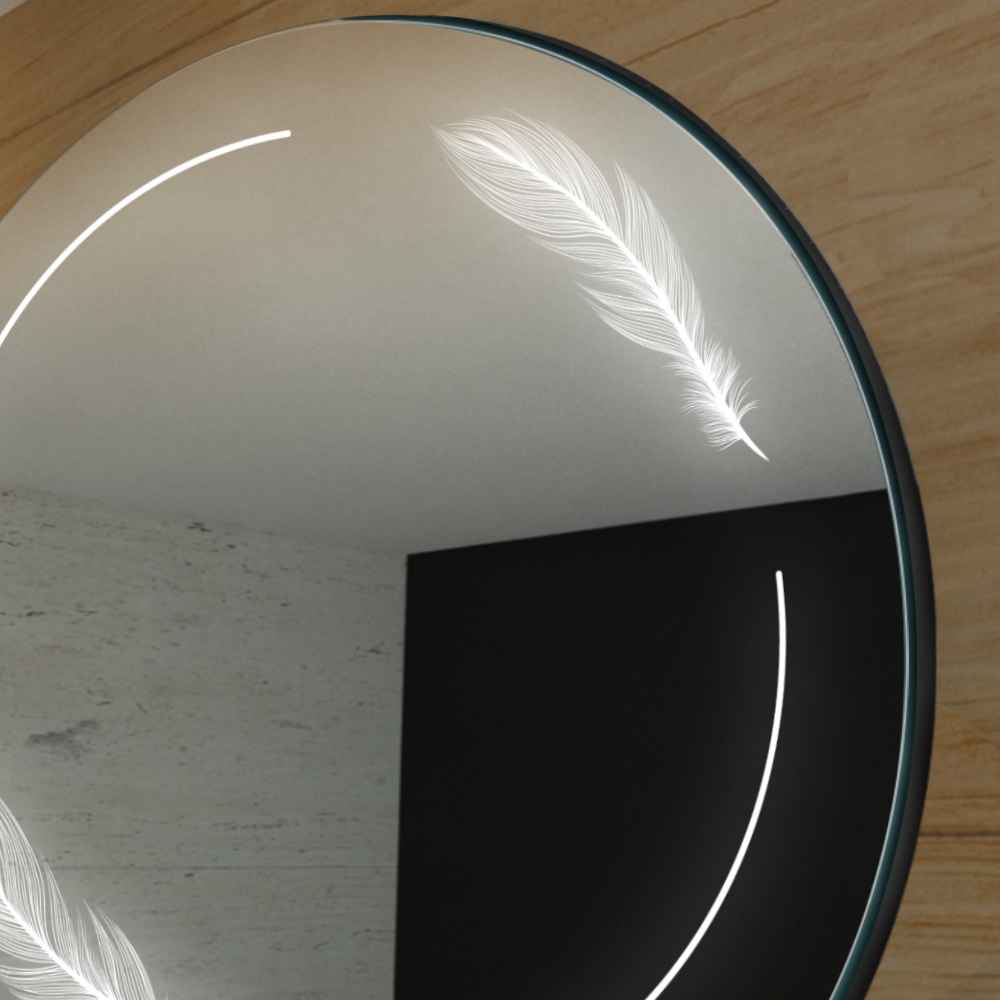 Oglinda LED, rotunda, 90x90 cm, Reflect Good Vibes Model 2, cu lumina ...