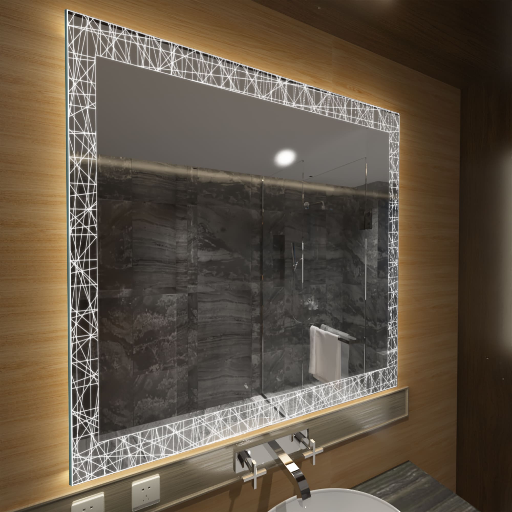 Oglinda LED, patrata, 110x110 cm, Reflect Simetria Model 1, cu lumina ...