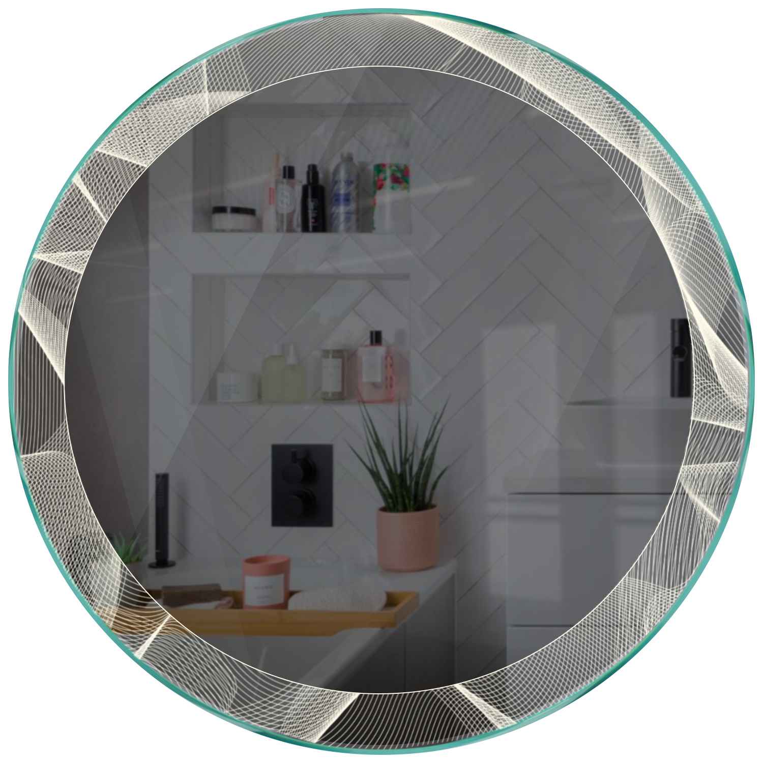 Oglinda LED, rotunda, 100x100 cm, Reflect Simetria Model 2, cu lumina ...