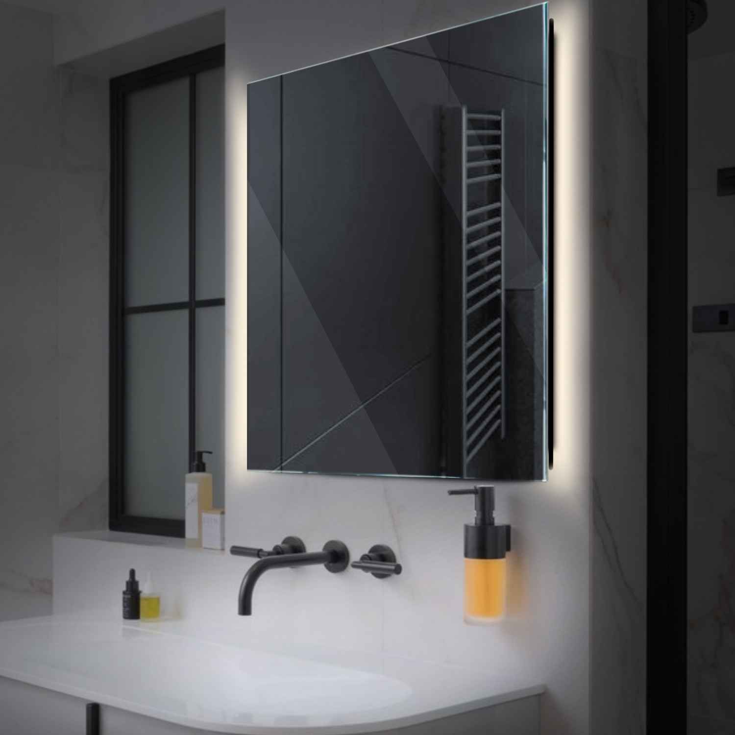 Oglinda LED, patrata, 80x80 cm, Reflect Ambient Model 2, cu lumina LED ...