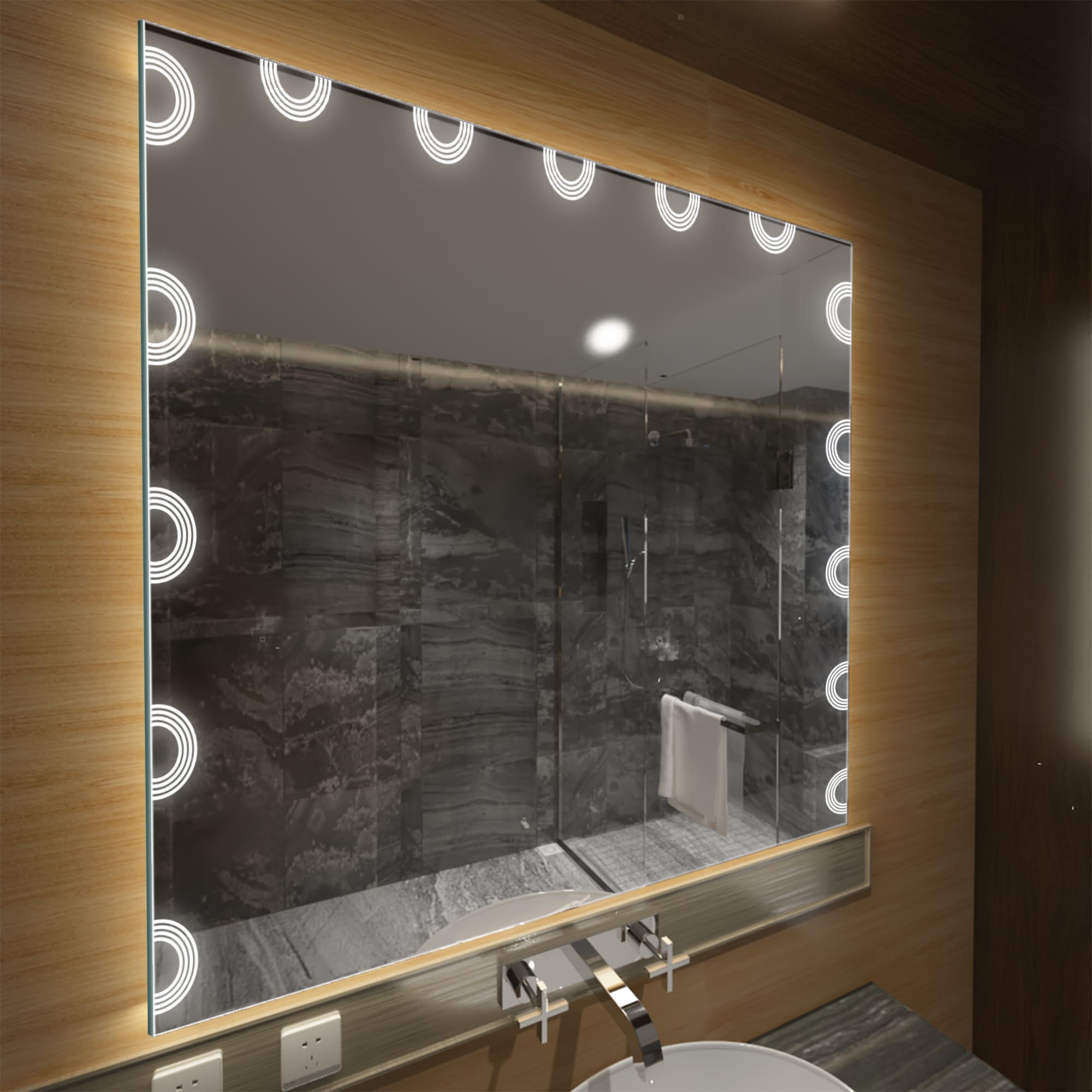 Oglinda LED, patrata, 70x70 cm, Reflect Edge Model 4, cu lumina LED ...