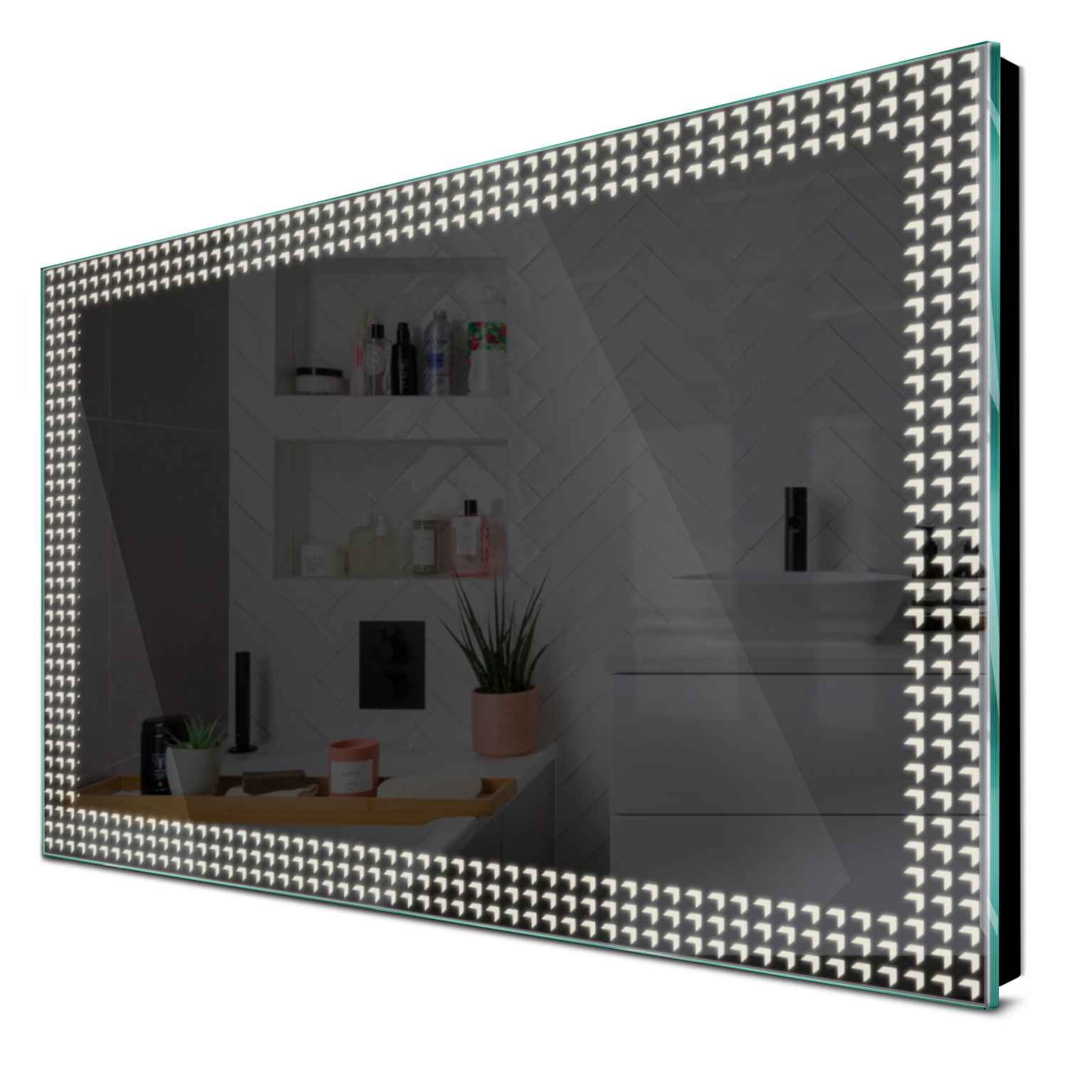LED-es tükör vízszintes 60x60 cm érintőgombok nélkül fürdőszobába vagy ...