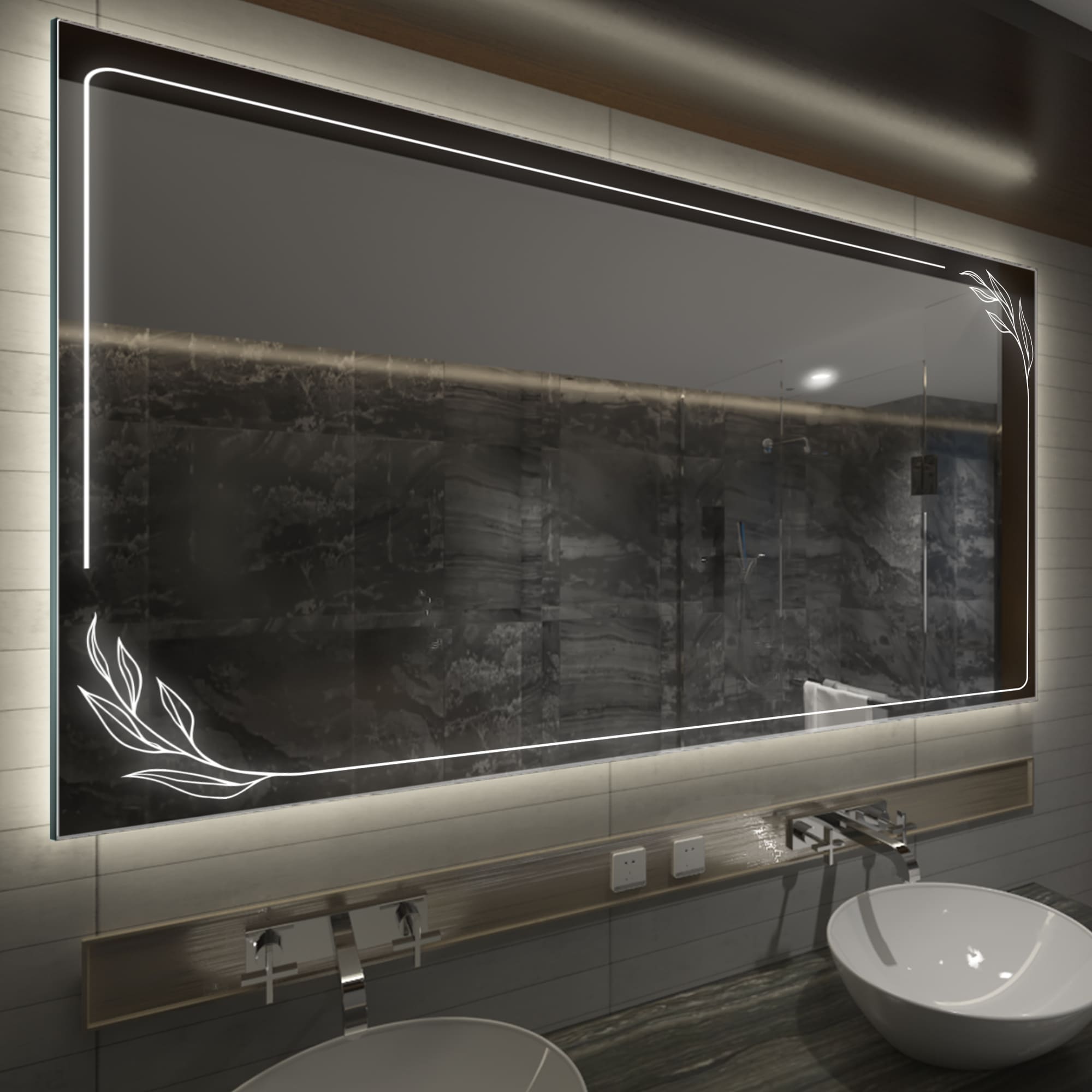 Oglinda LED, orizontala, 110x70 cm, Reflect Good Vibes Model 1, cu ...