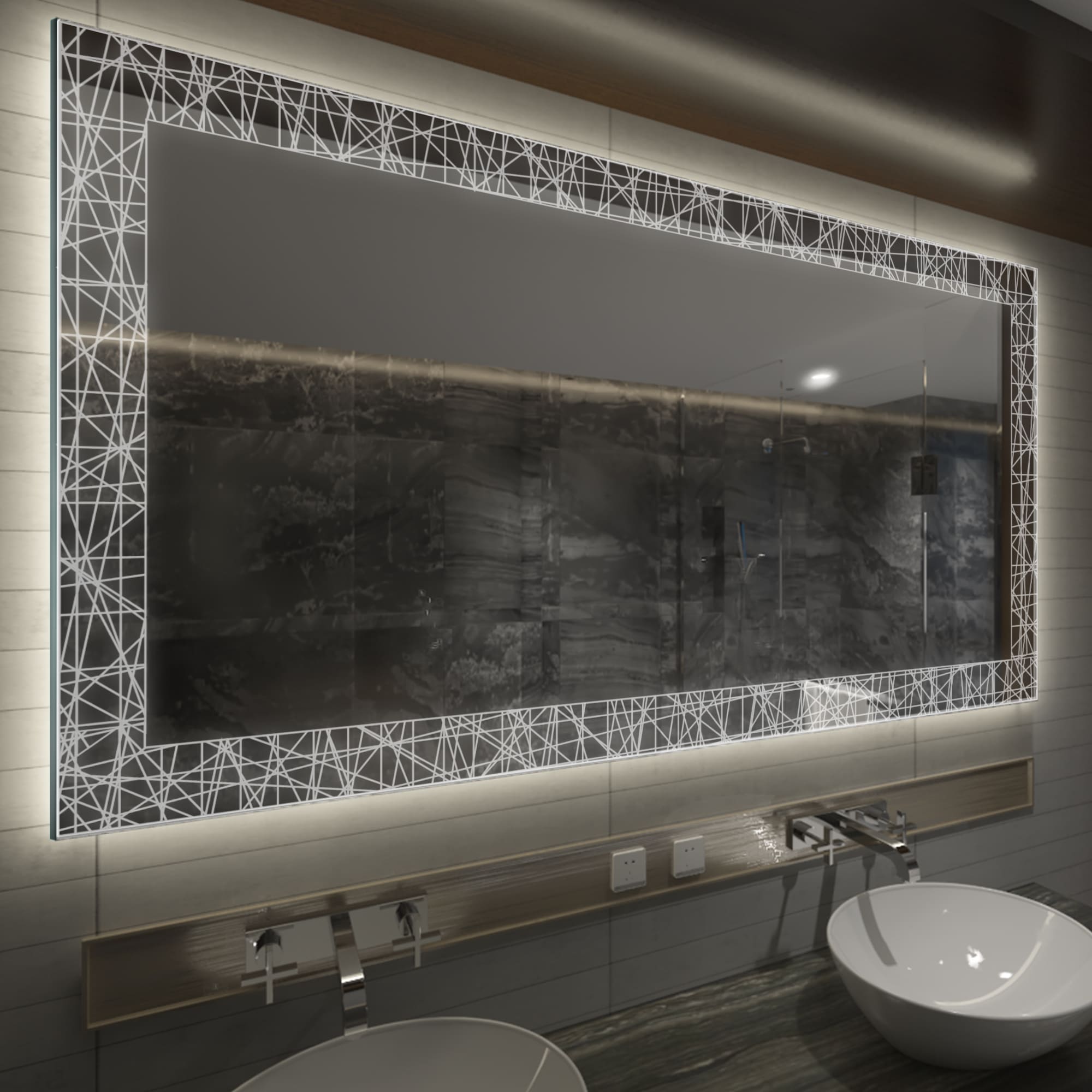 Oglinda LED, orizontala, 100x100 cm, Reflect Simetria Model 1, cu ...