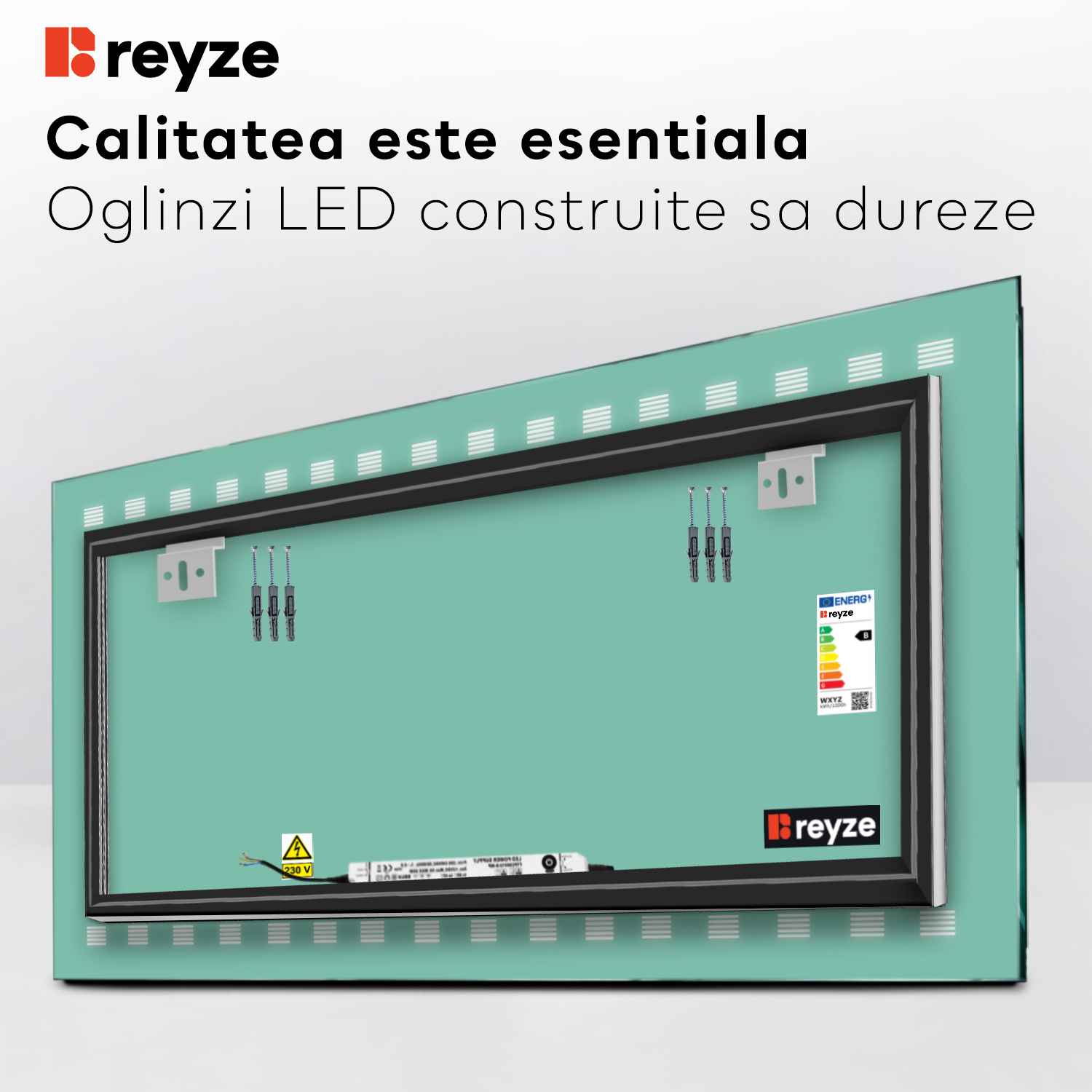 Oglinda LED 80x60 cm, LED Cald 3000K, fara butoane touch, Model Reyze ...