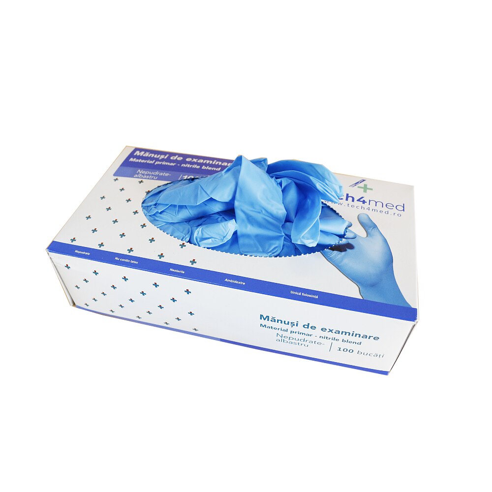 Manusi examinare, nitrile blend, albastre, 100 buc, TECH4MED, marimea M ...