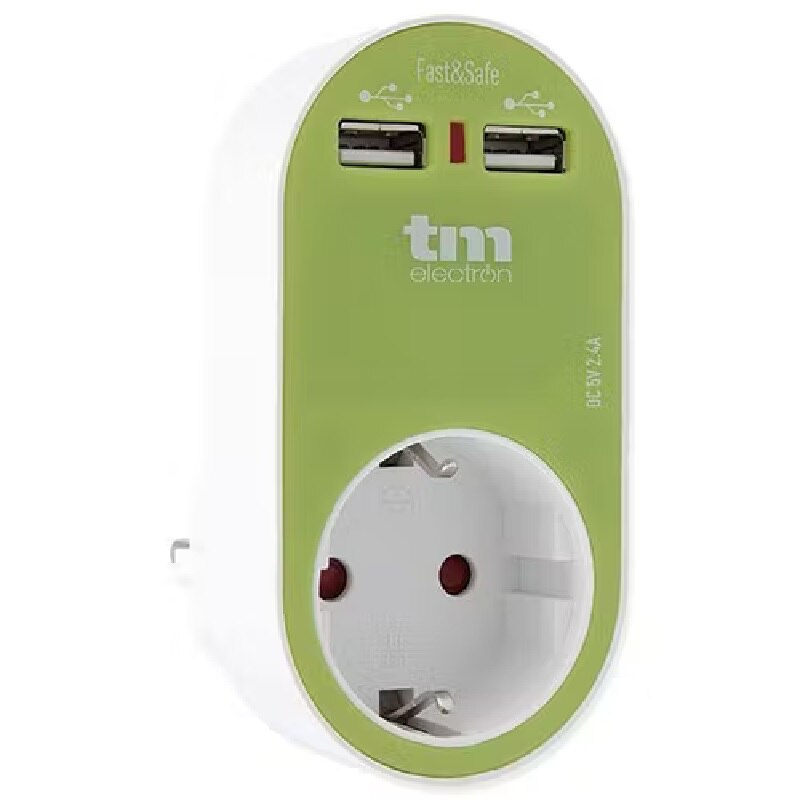 Adaptor triplu cu priza si 2 USB TM Electron TS-9934, verde - eMAG.ro