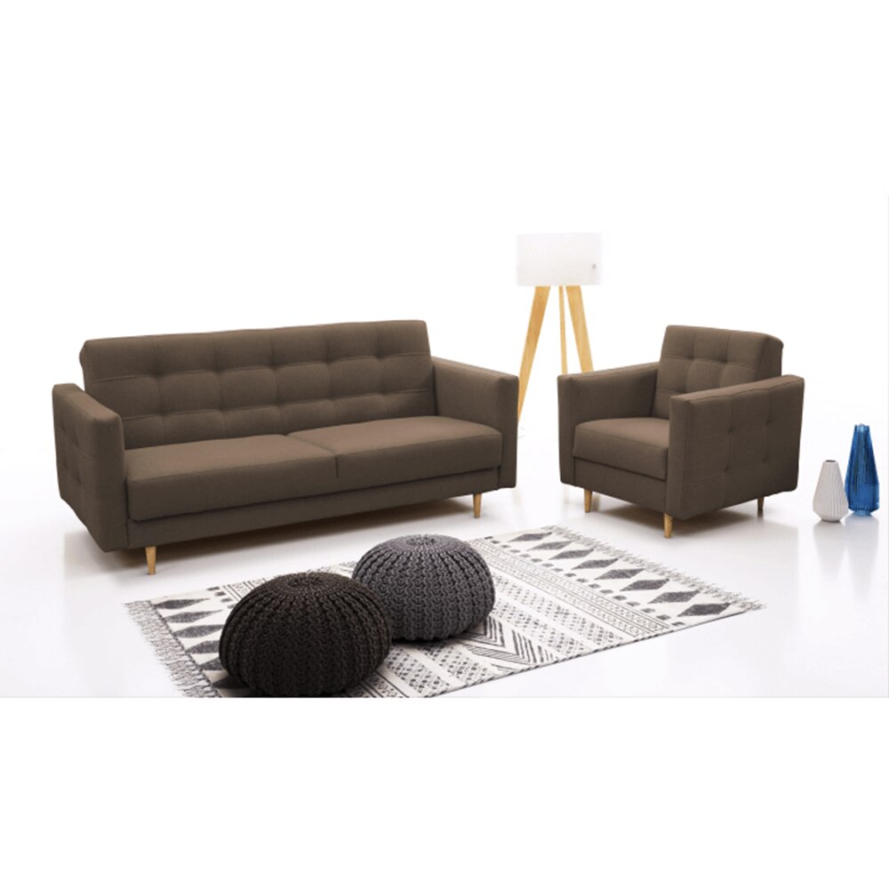 Set canapea extensibila 2 fotolii maro Amedia 207x124x92 cm - eMAG.ro