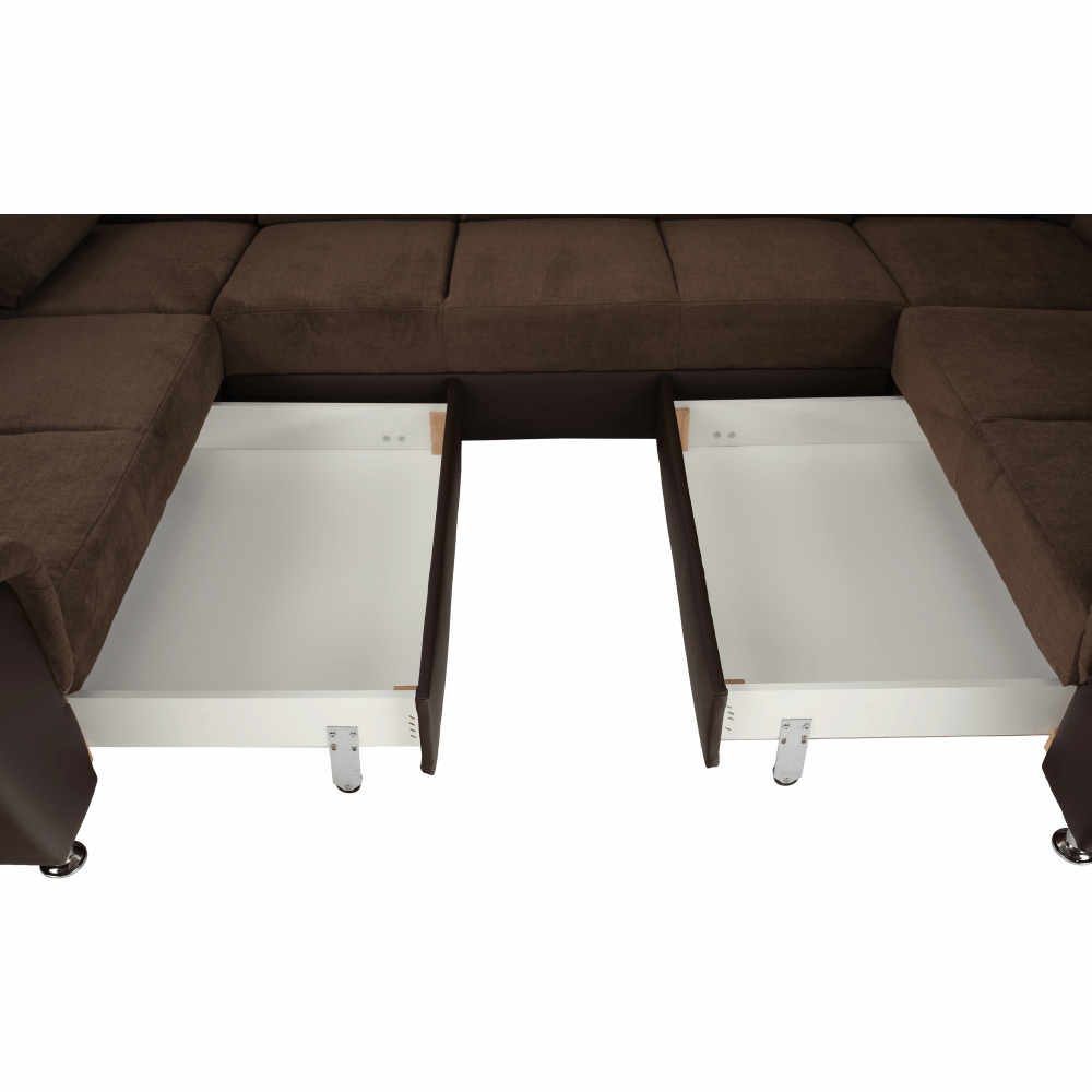 Coltar piele ecologica si textil maro Santiago 338x217x106 cm - eMAG.ro