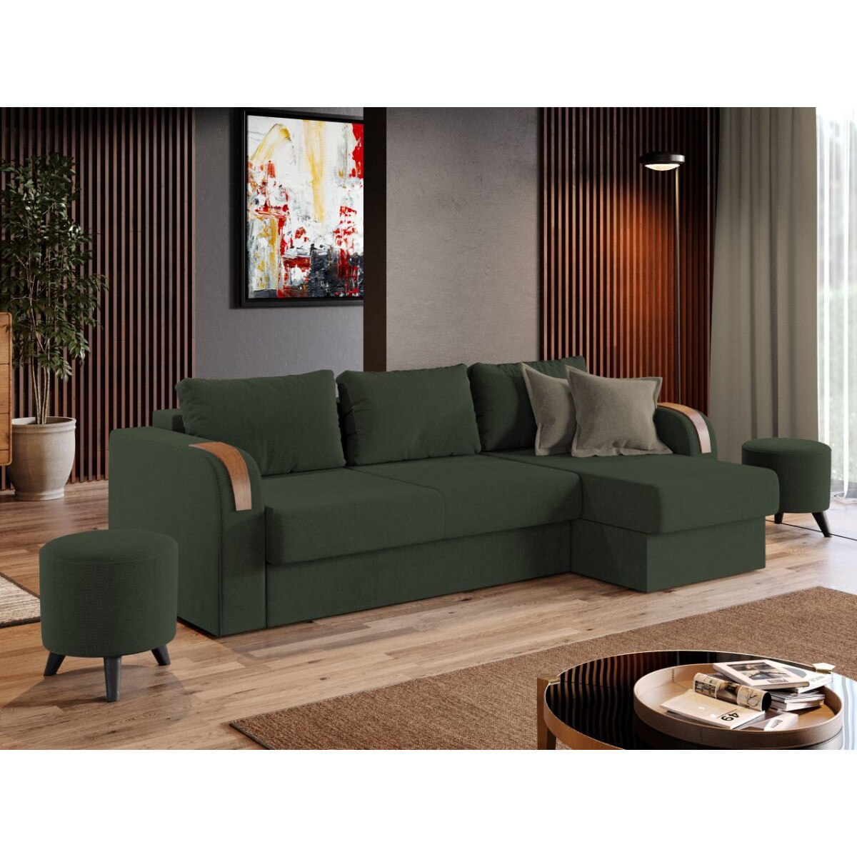 Coltar Morelia, extensibil, cu lada depozitare, stofa, 240 x 145 x 85 ...