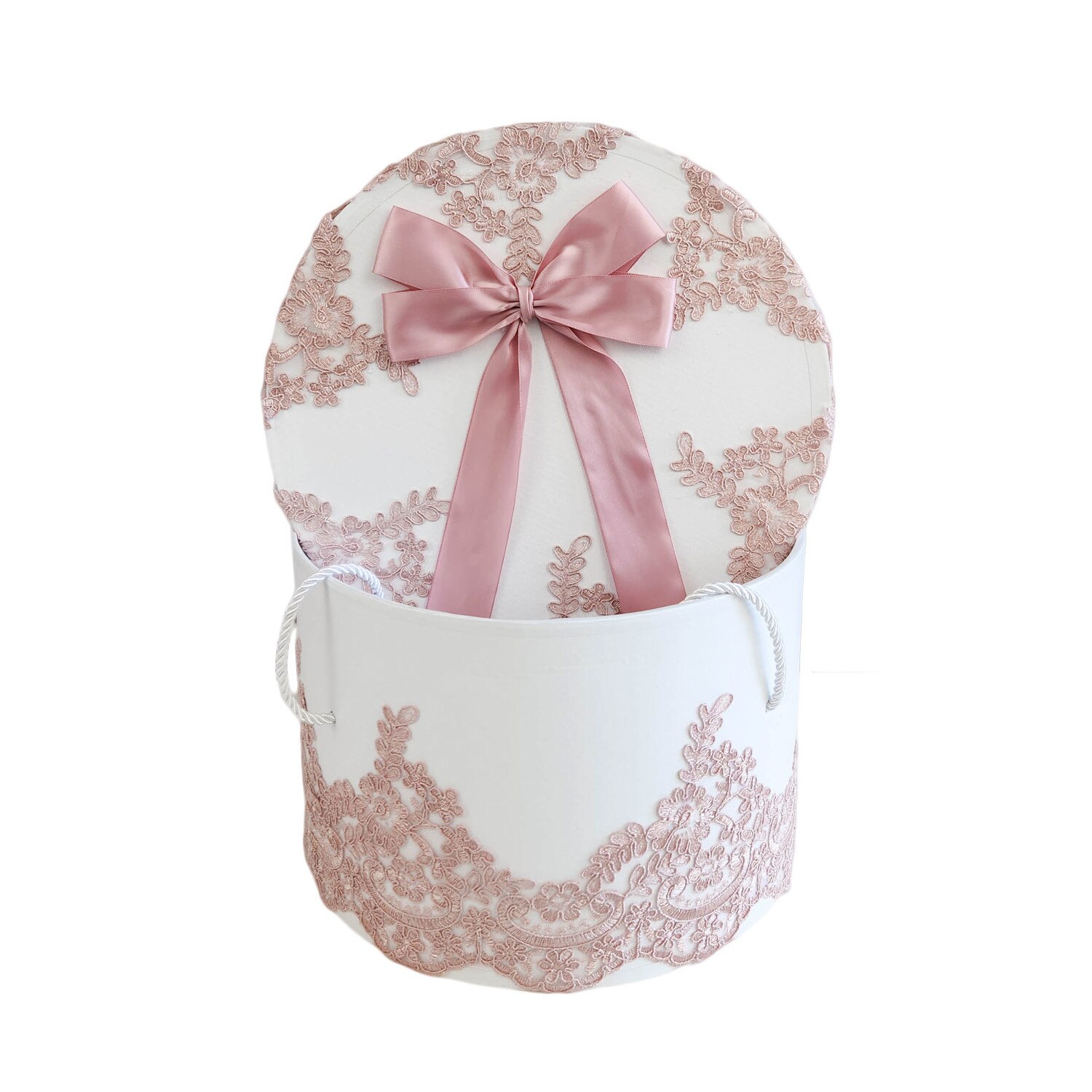 Cutie rotunda pentru trusou, dantela roz somon - eMAG.ro