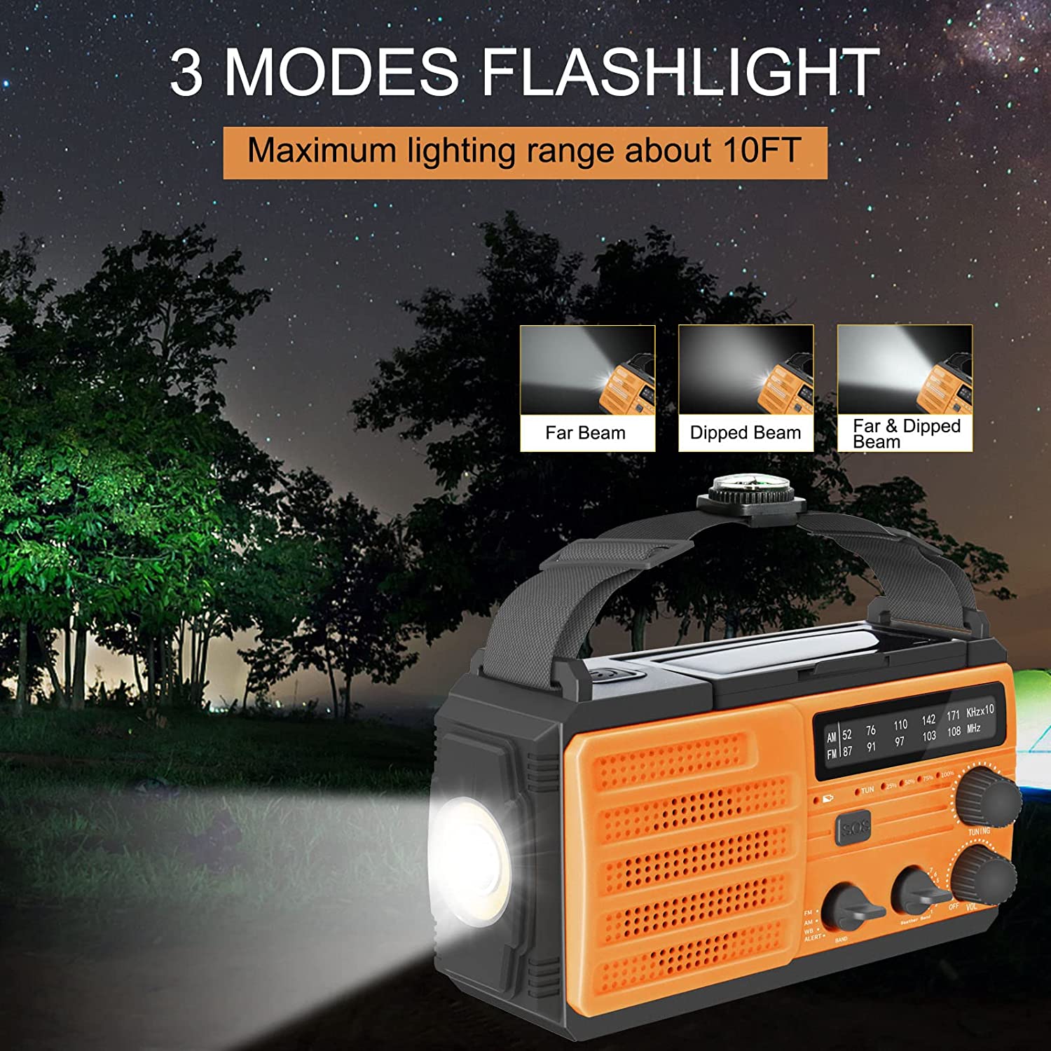 OEM Vészhelyzeti időjárási rádió, 8000 mAh, zseblámpa, AM/FM, LED, narancssárga/fekete - eMAG.hu