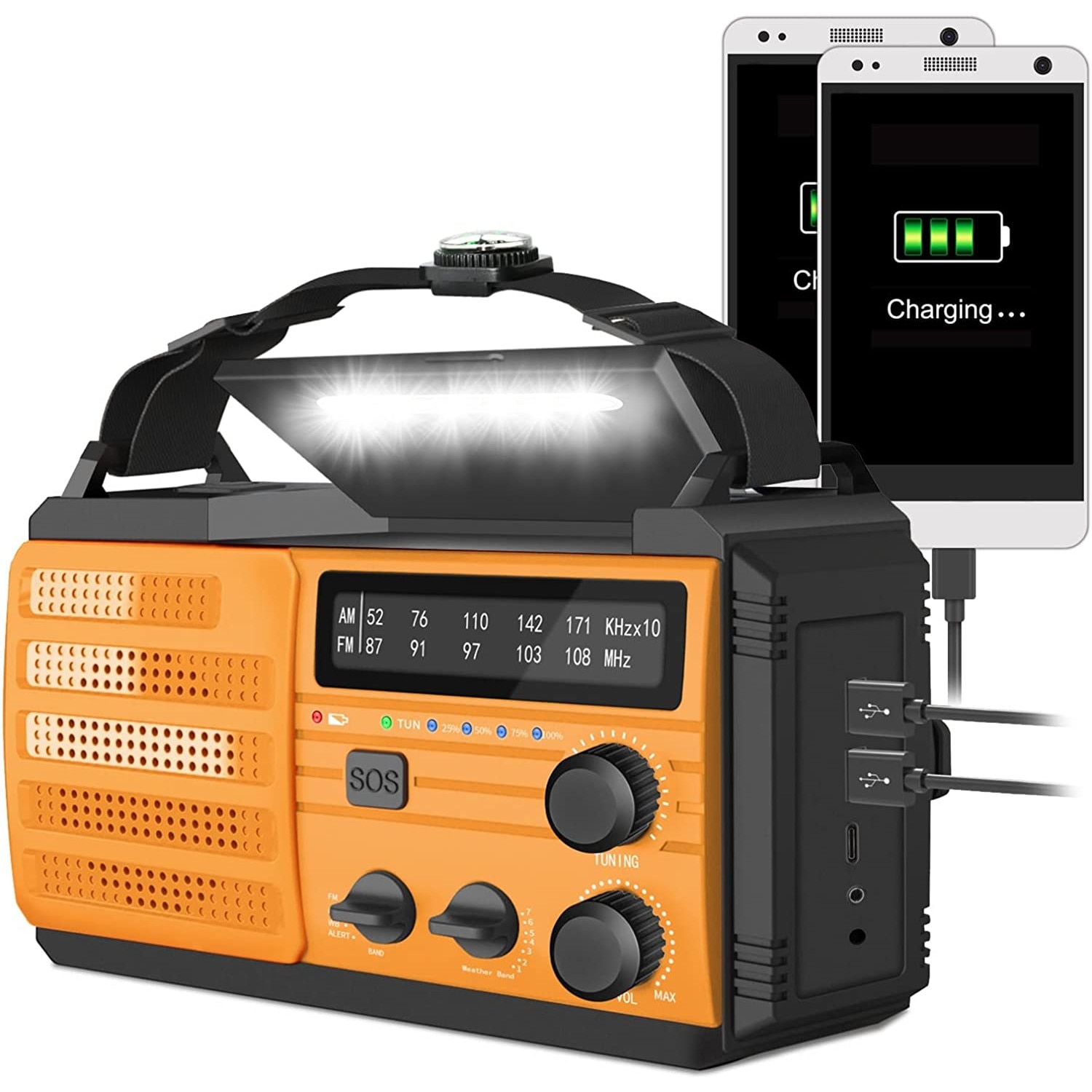 Radio meteo de urgenta, 4 Metode de incarcare, 8000mAh, AM/FM, Cu ...