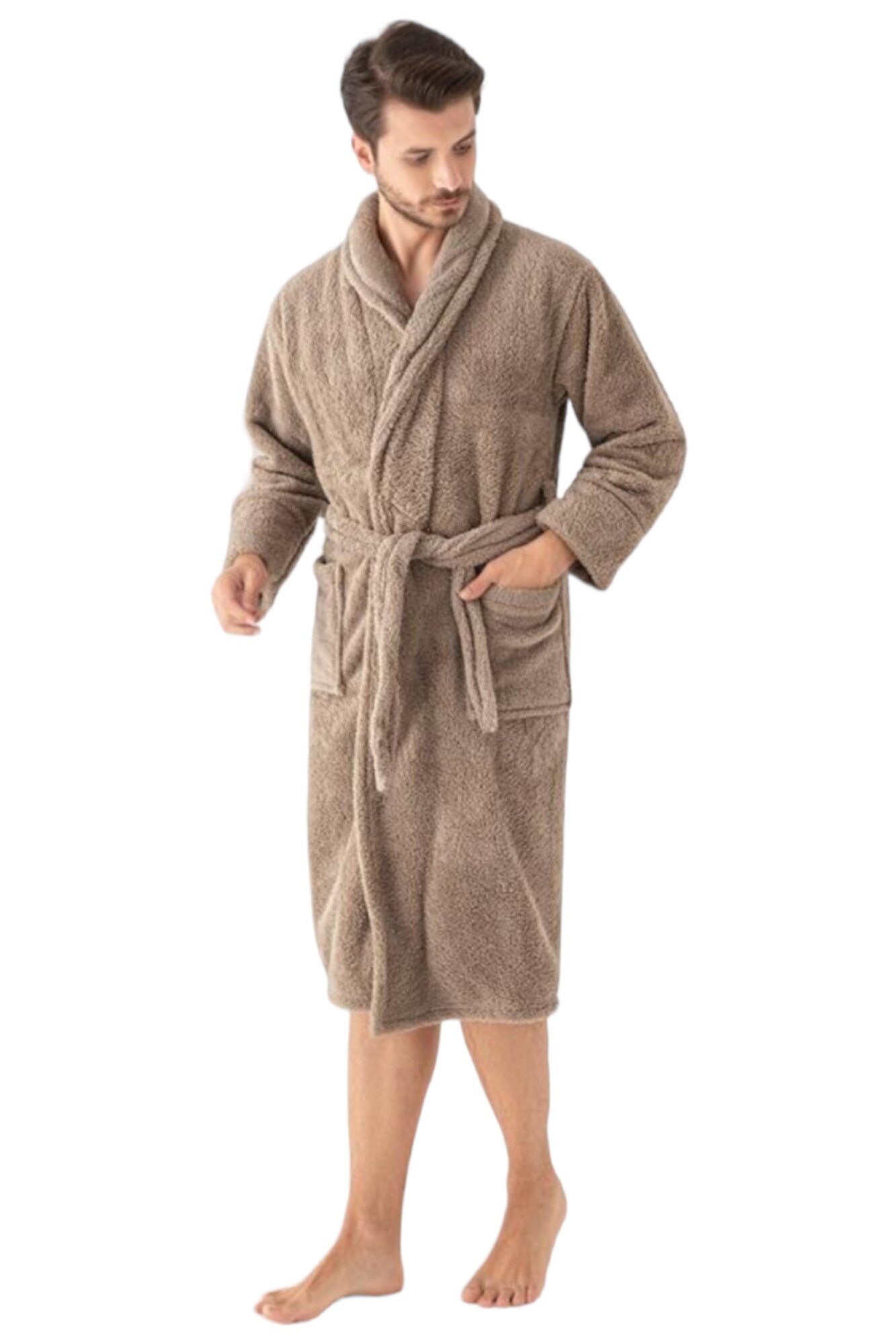 Halat barbatesc, StarFashion, pufos, cocolino, cu buzunare si cordon in ...